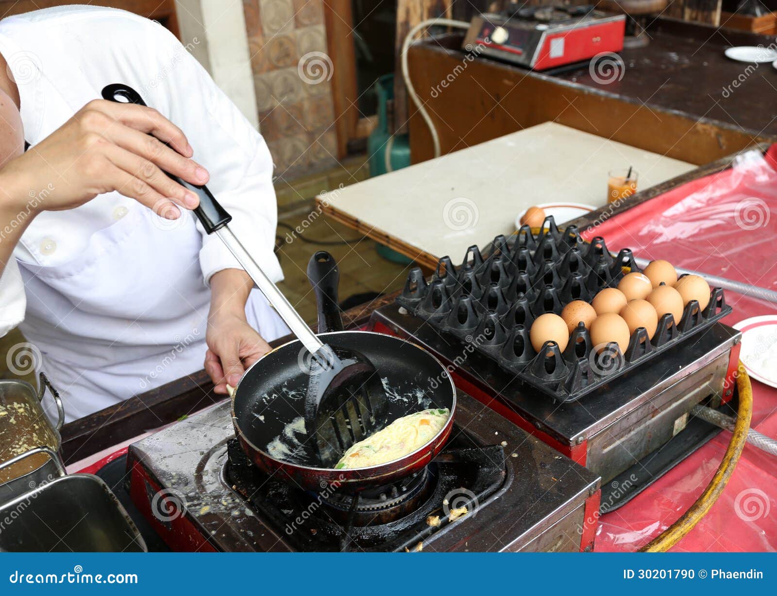 A Chef is Cooking an Omelet for Breakfast Stock Photo - Image of health, diet: 30201790