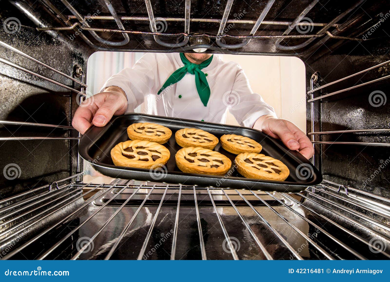 Chef cooking in the oven. stock image. Image of hand - 42216481
