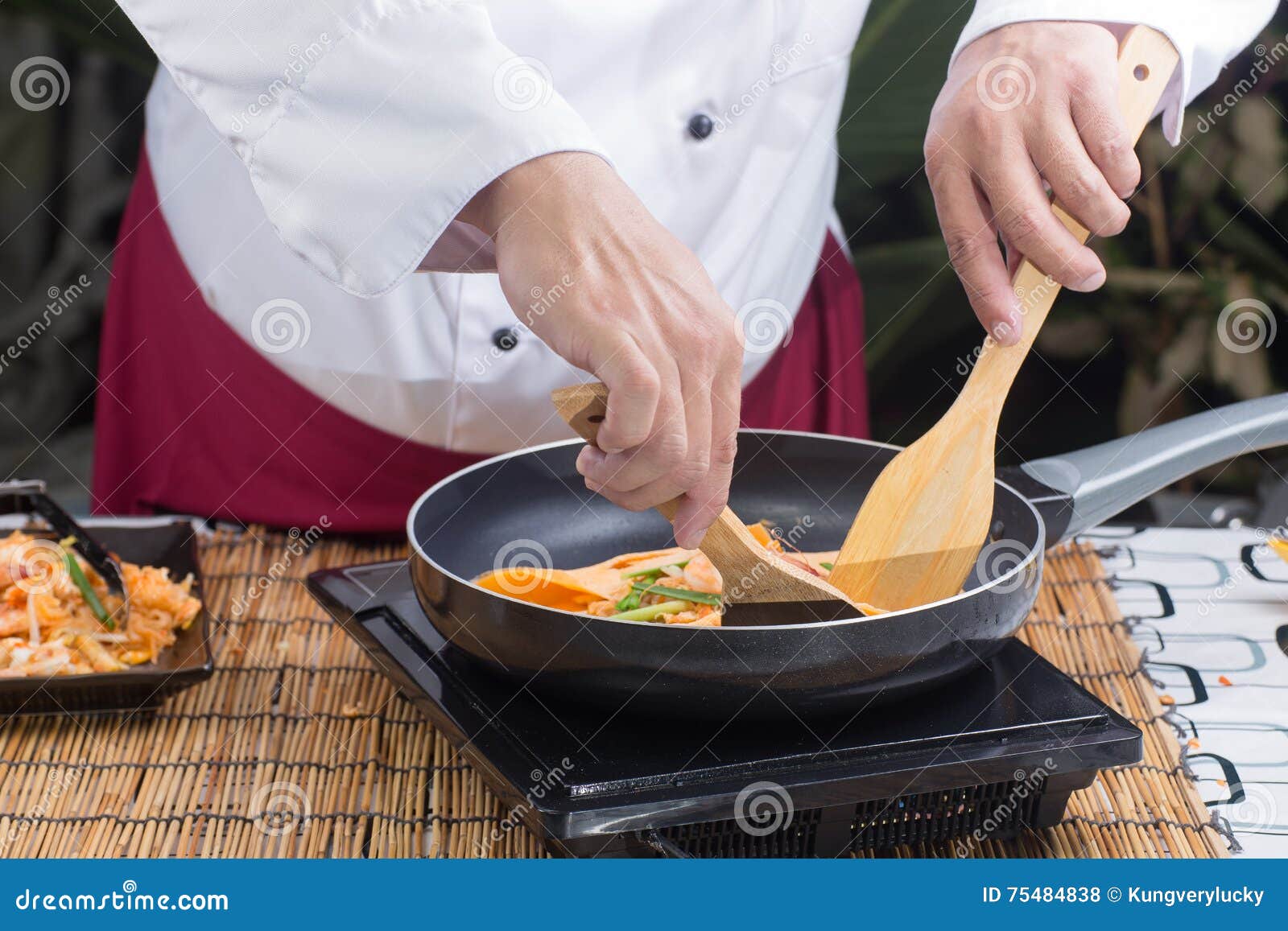 Chef Cooking Pad Thai Wraped Wuth Egg Stock Photo - Image of chef ...