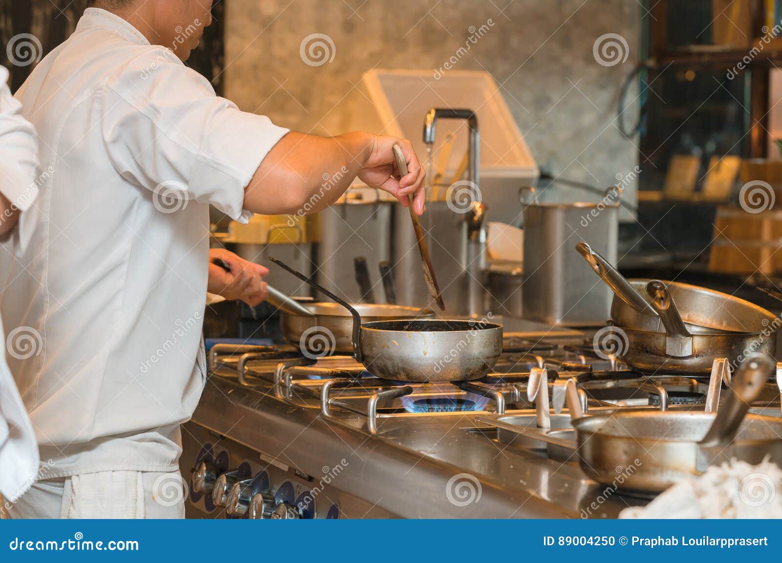 Chef Cooking Chinese Food With Burning Fire On Steel Pan Editorial ...
