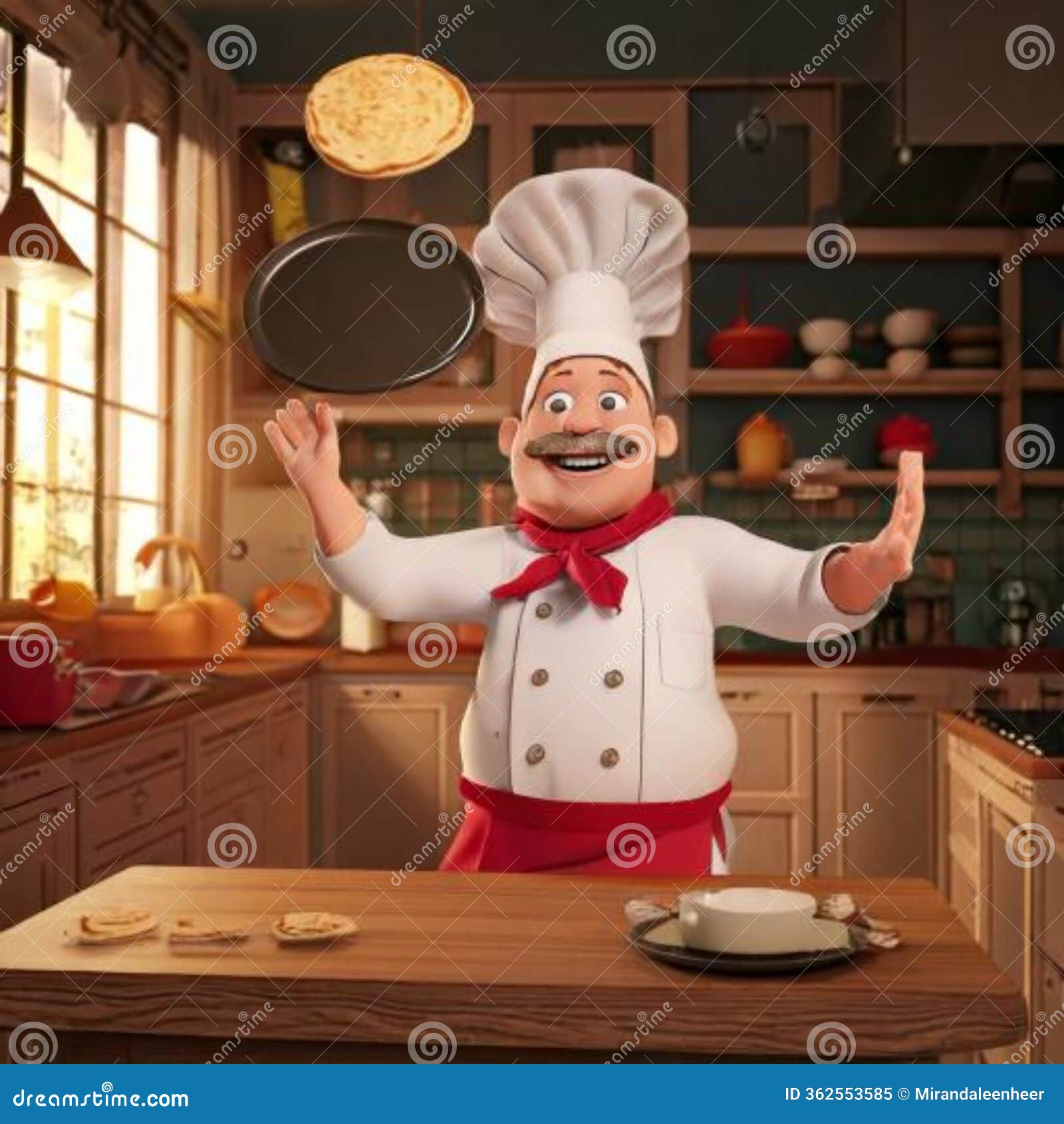 Chef Cooking Pancakes in Kitchen Cartoon Stock Image - Image of woman ...