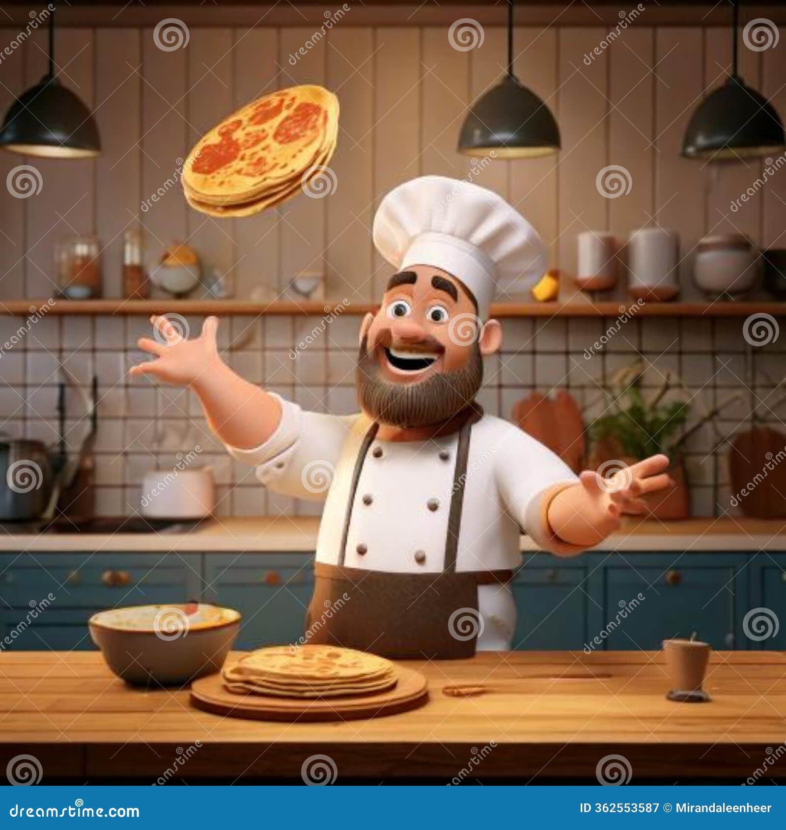 Chef Cooking Pancakes in Kitchen Cartoon Stock Image - Image of pancake ...