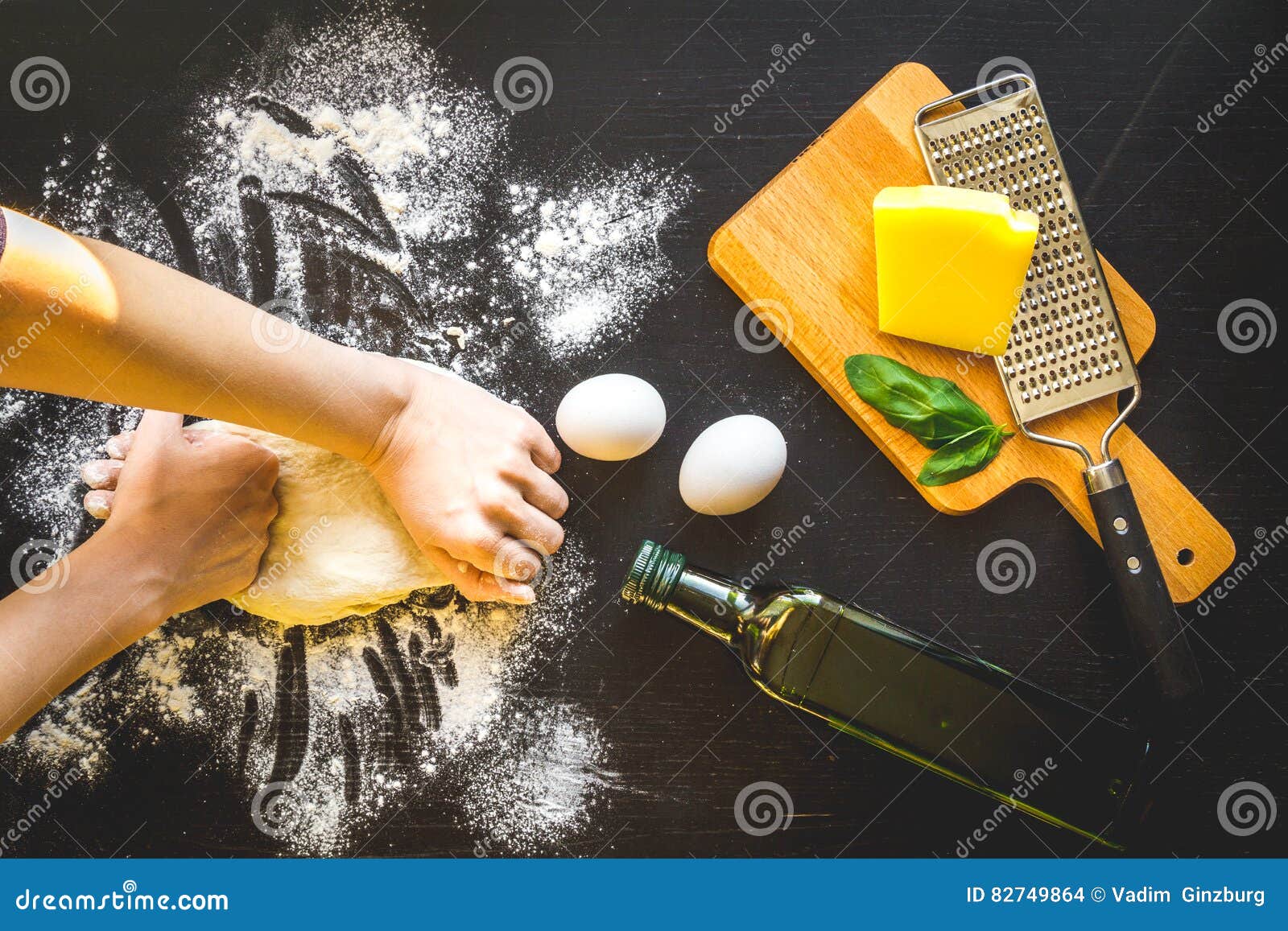 Chef Cooking Pasta Top View on Dark Background Stock Photo - Image of ...