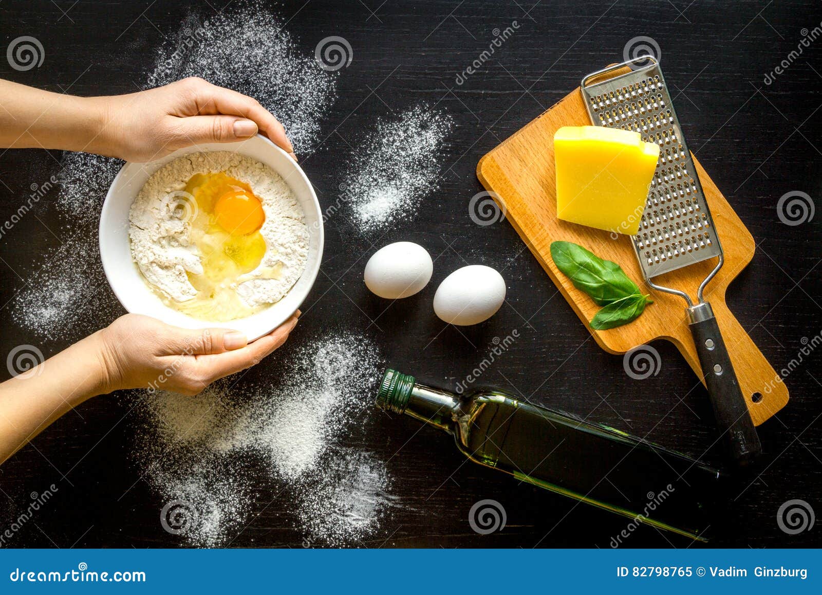 Chef Cooking Pasta Top View on Dark Background Stock Image - Image of ...