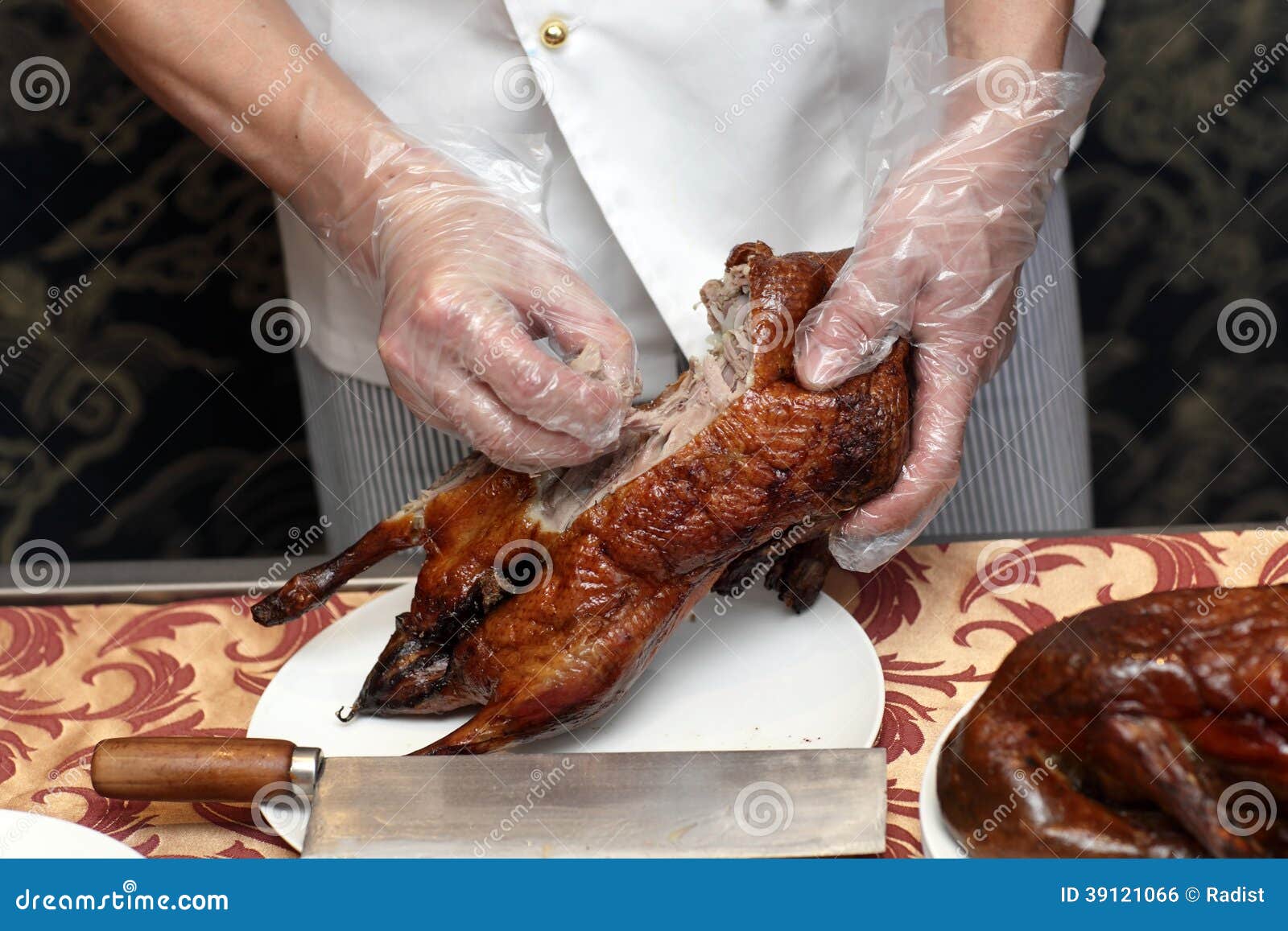 Chef cooking peking duck stock photo. Image of chef, dining - 39121066