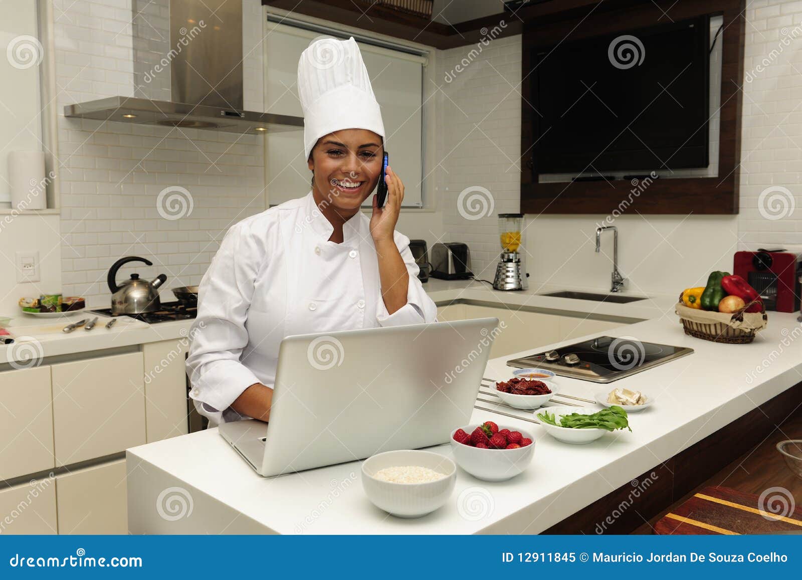 Chef cooking on phone stock image. Image of order, confident - 12911845