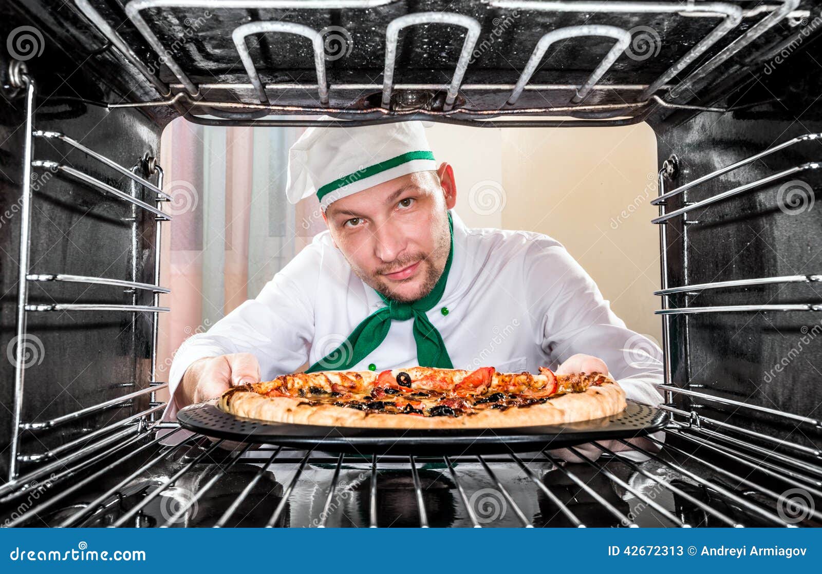 Chef Cooking Pizza in the Oven. Stock Image - Image of baked, hands ...