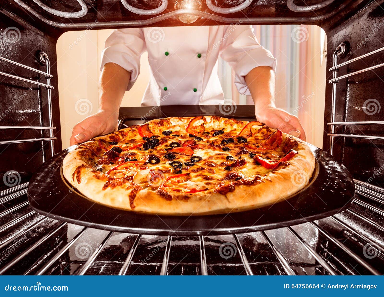 Chef Cooking Pizza in the Oven. Stock Photo - Image of junk, fast: 64756664