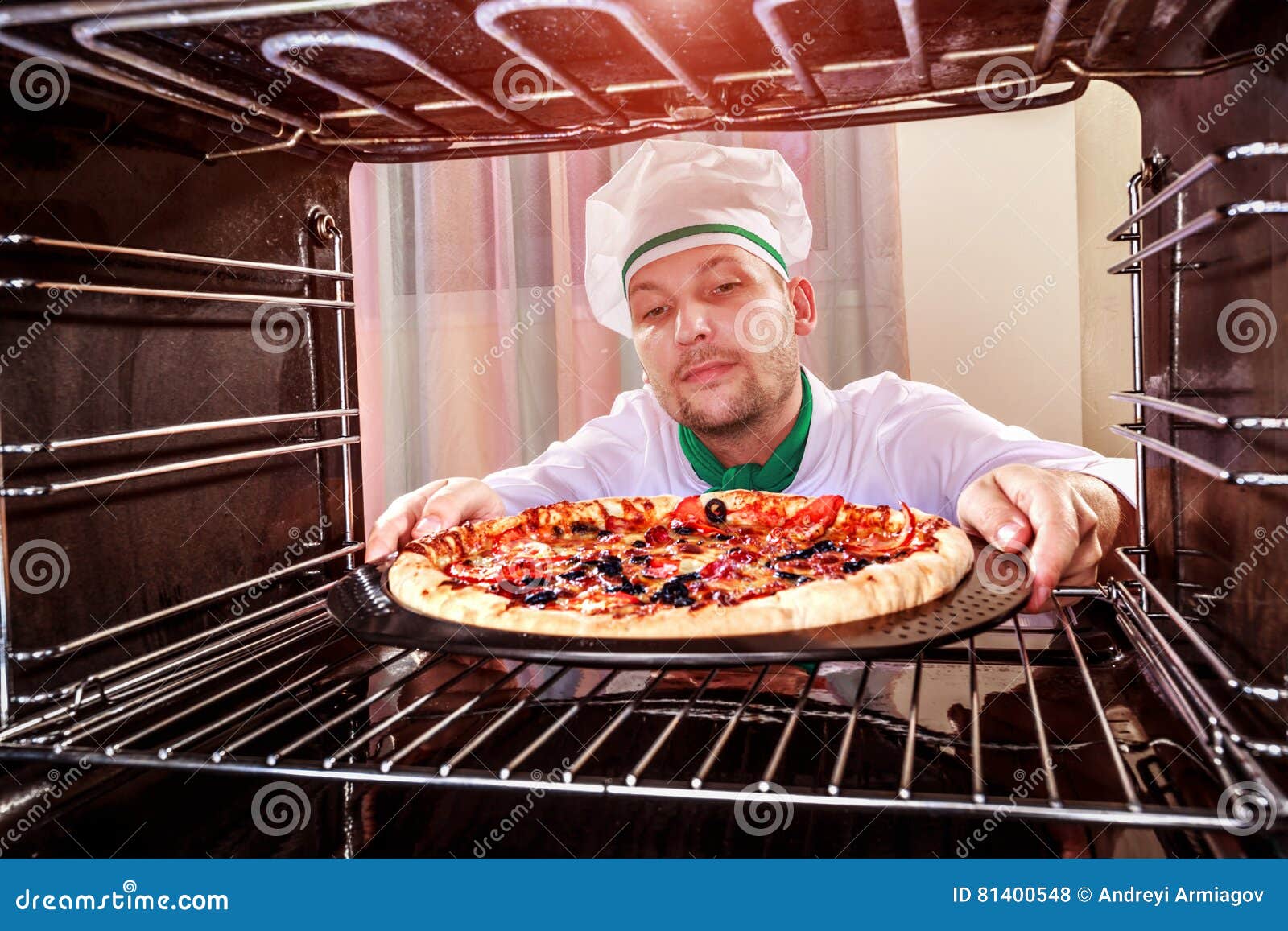 Chef Cooking Pizza in the Oven. Stock Photo - Image of chef, eating ...