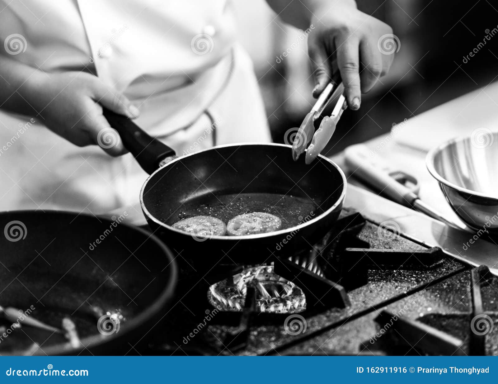 Chef Cooking, Chef Preparing Food in the Kitchen Black & White Stock ...