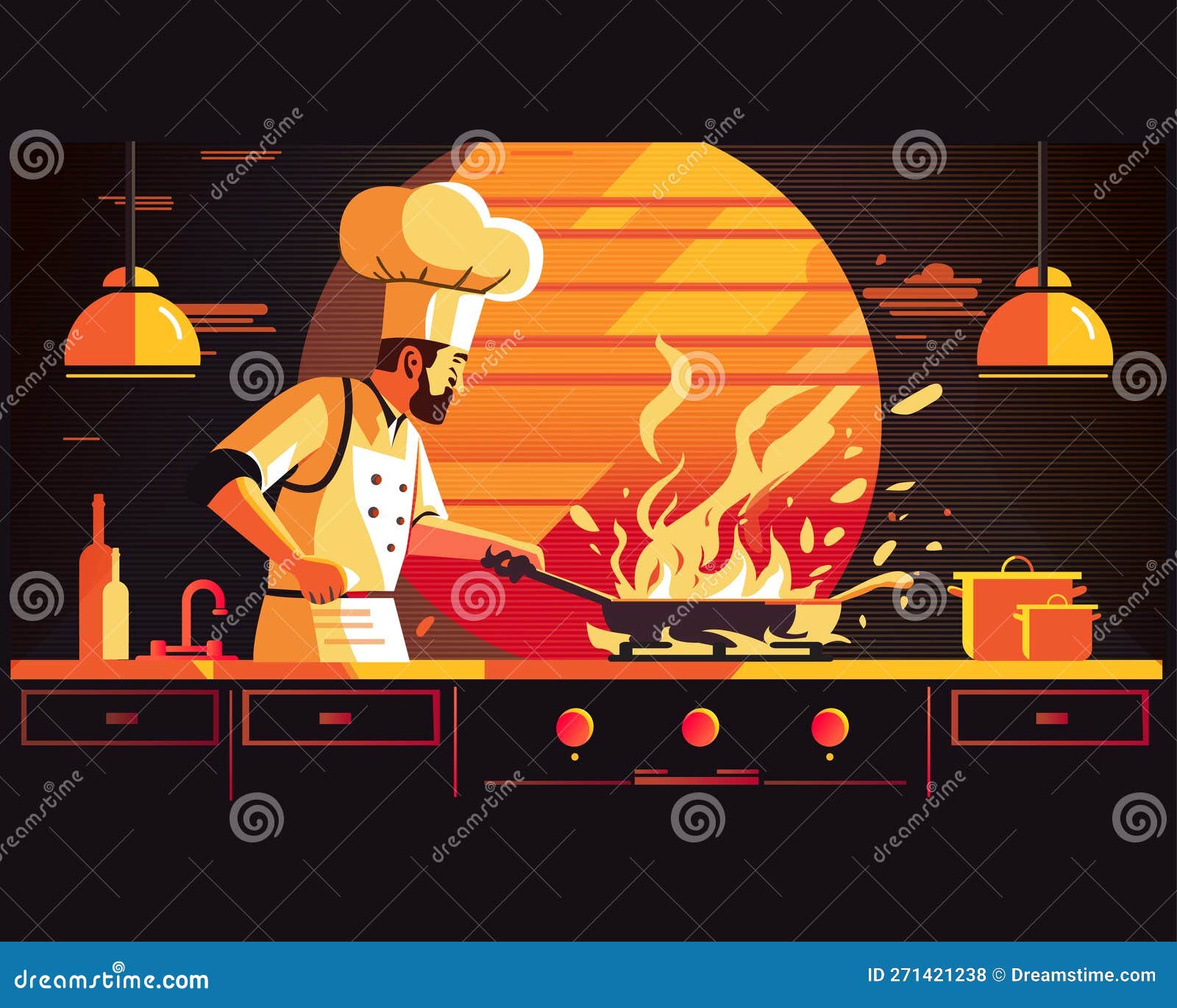 Chef Cooking, Chef Preparing Meal in the Kitchen, Chef at Work, Vector ...
