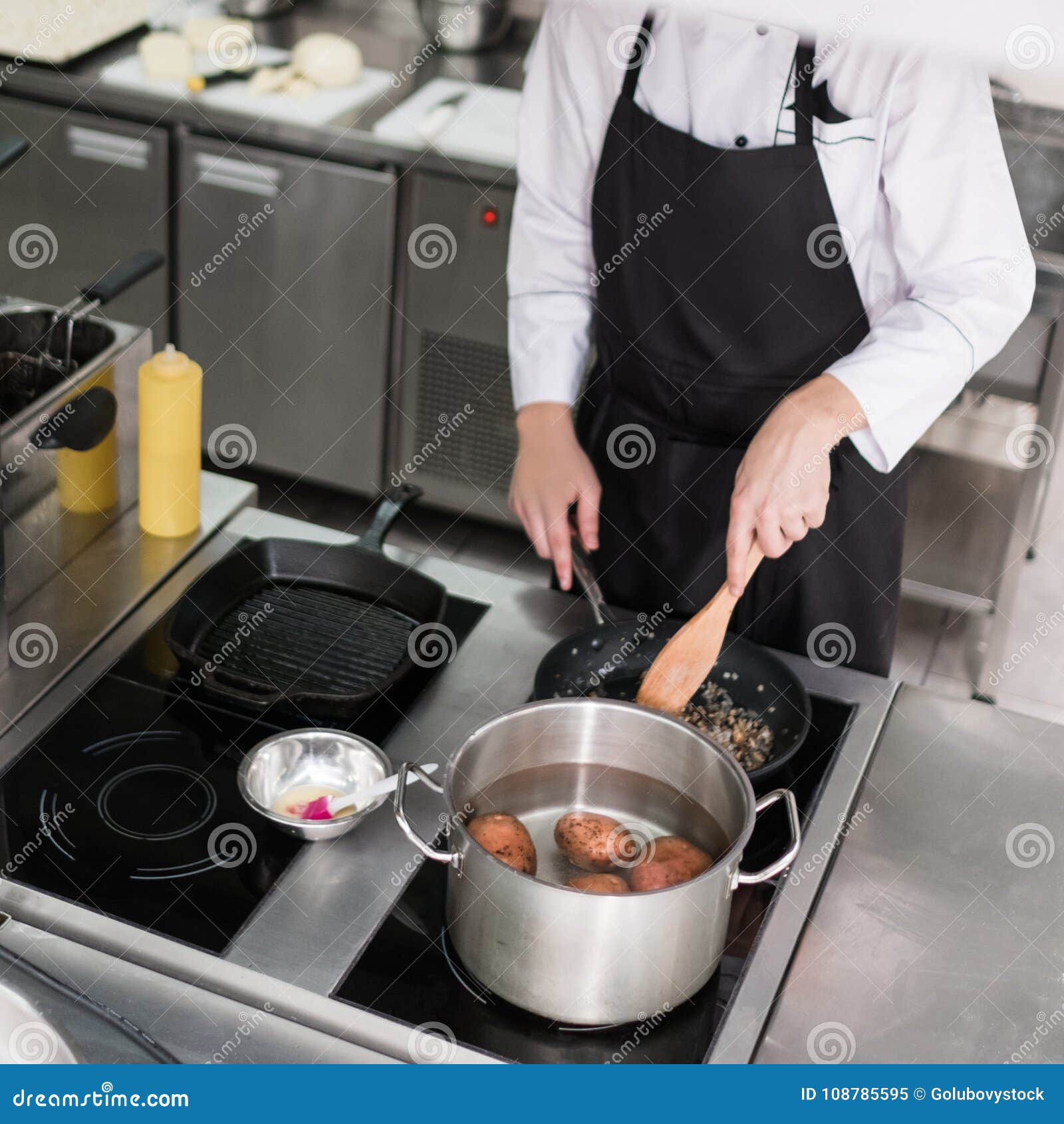 Chef Cooking Restaurant Kitchen Professional Work Stock Image - Image ...