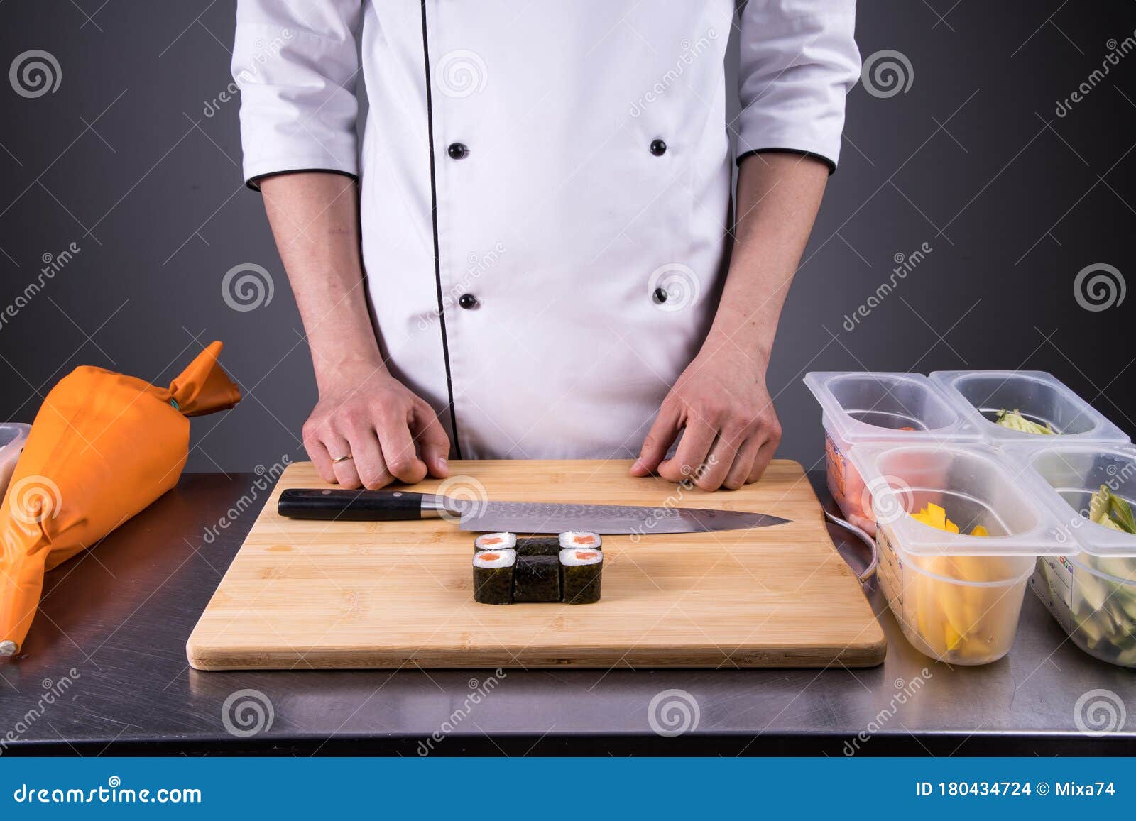 Chef Cooking Rolls in Restaurant Kitchen15 Stock Photo - Image of board ...