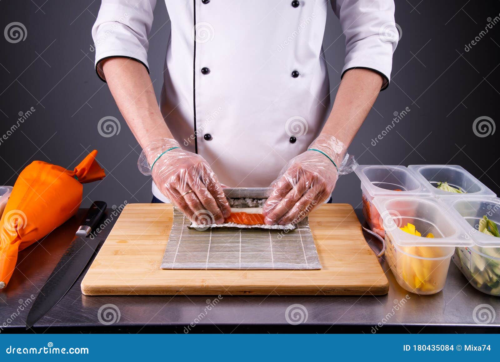 Chef Cooking Rolls in Restaurant Kitchen7 Stock Photo - Image of ...