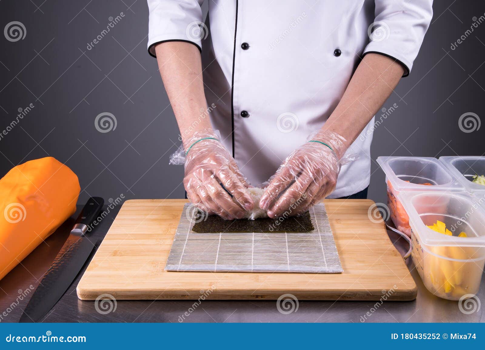Chef Cooking Rolls in Restaurant Kitchen4 Stock Photo - Image of ...