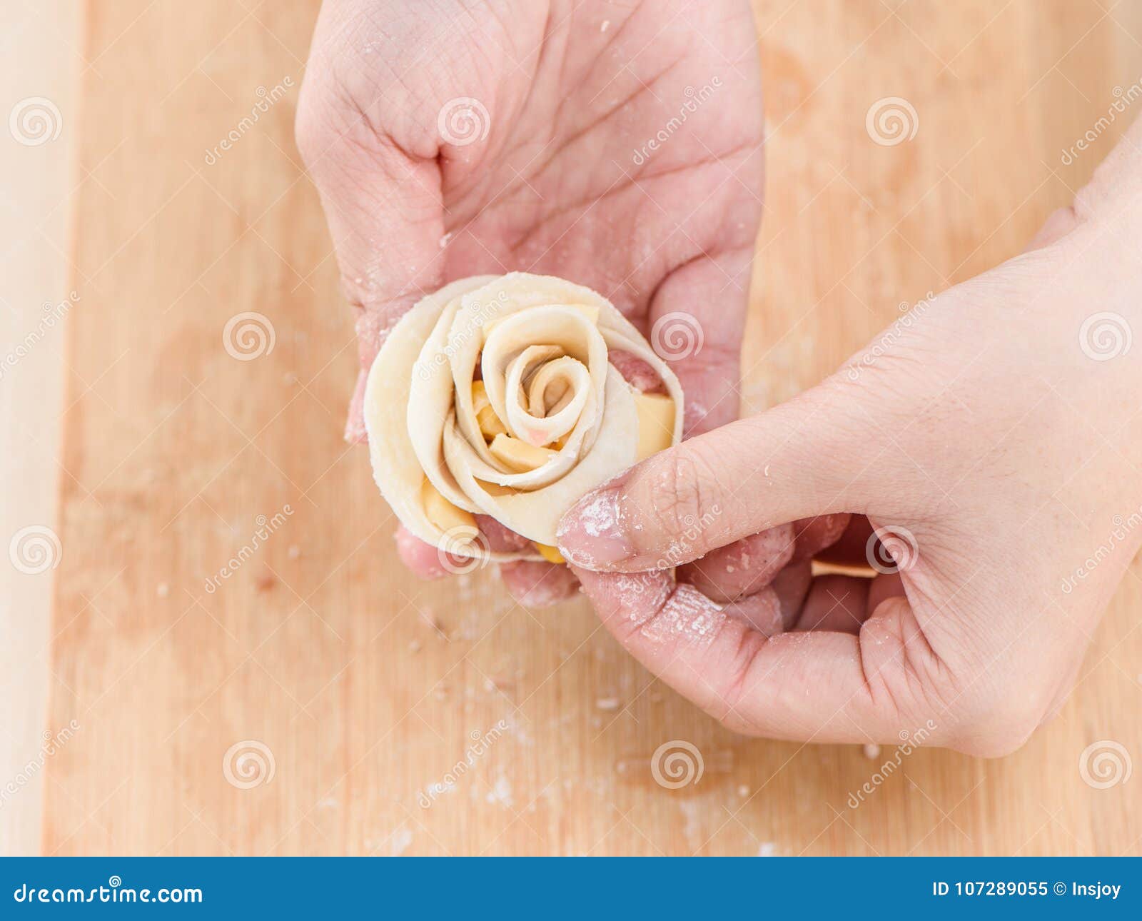 Chef is Cooking Rose Flower Shape Dumpling Process, Chinese Meal ...