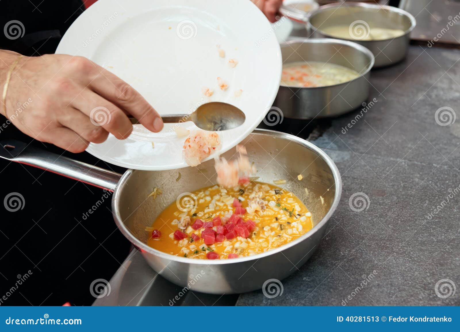 Chef is cooking sautee stock image. Image of shellfish - 40281513