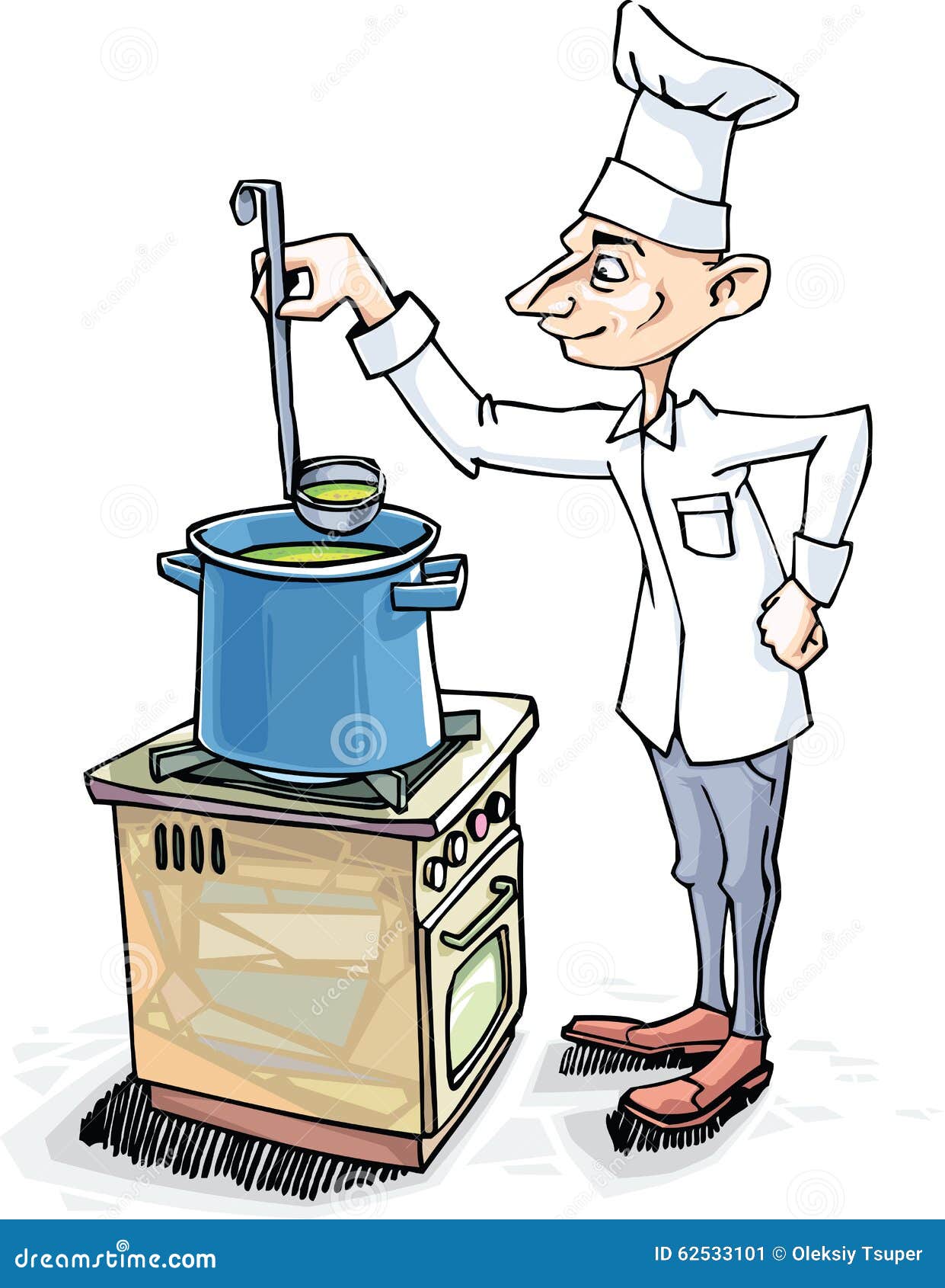 Chef is Cooking the Soup stock vector. Illustration of kitchen - 62533101