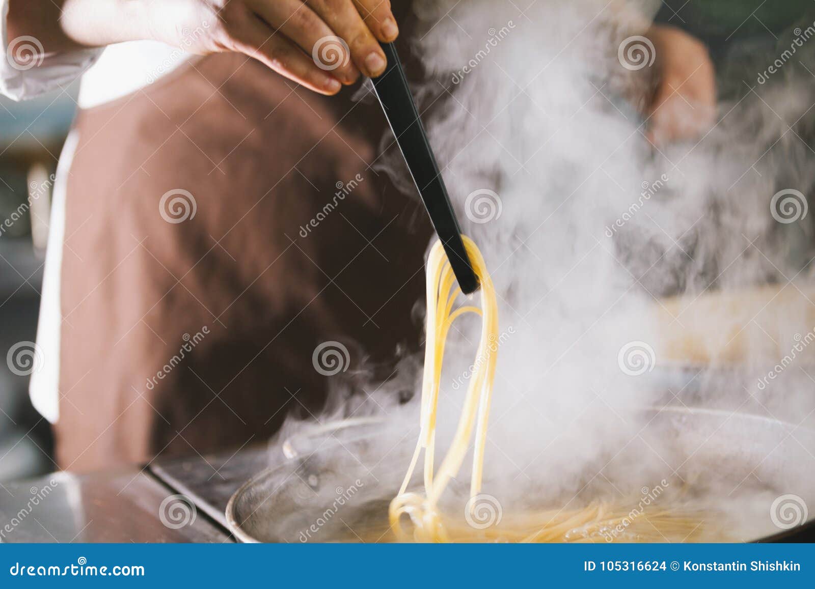 Chef Cooking Spaghetti in Restaurant Stock Photo - Image of restaurant ...