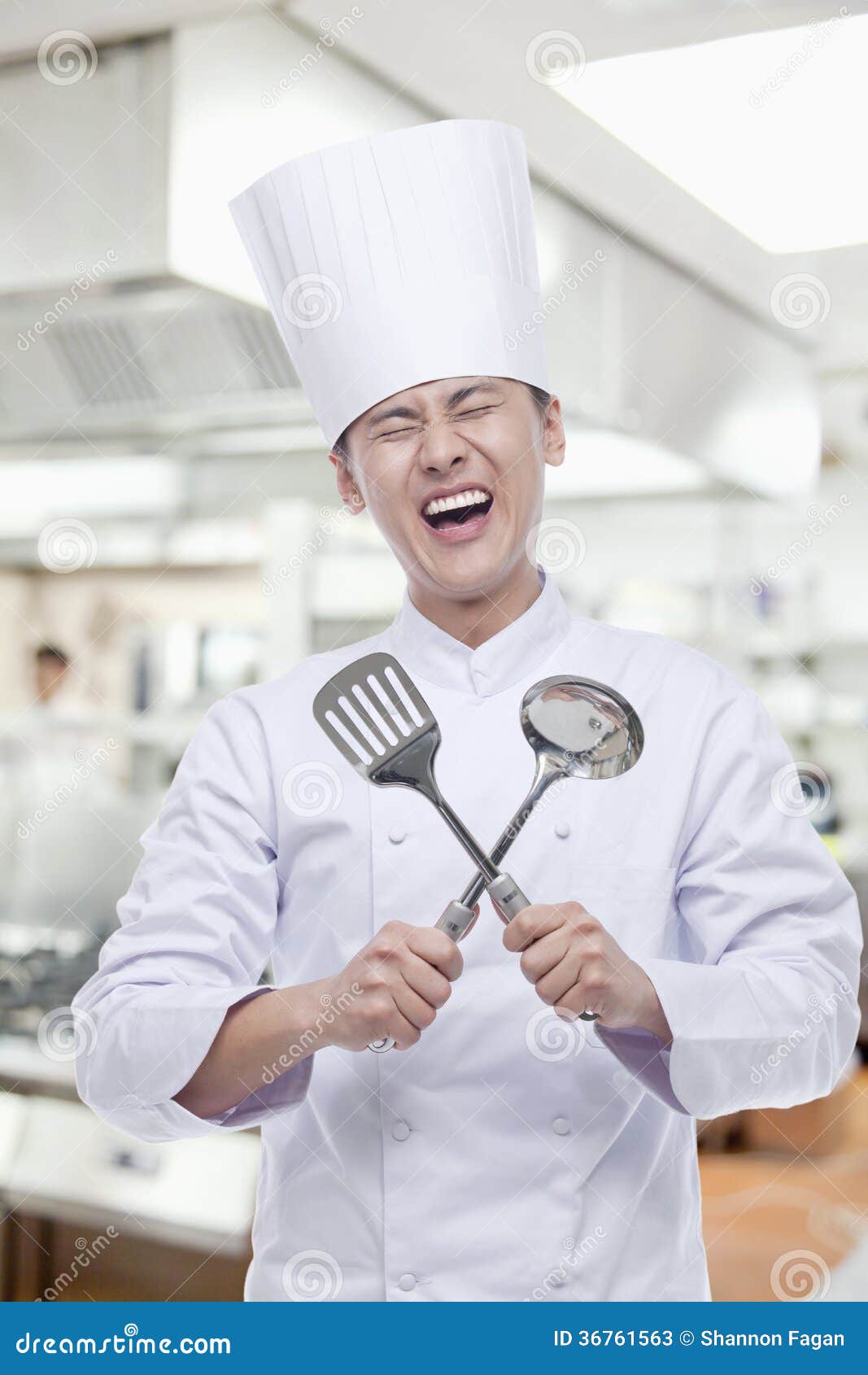 Chef with Cooking Utensils, Mouth Open Stock Image - Image of ...