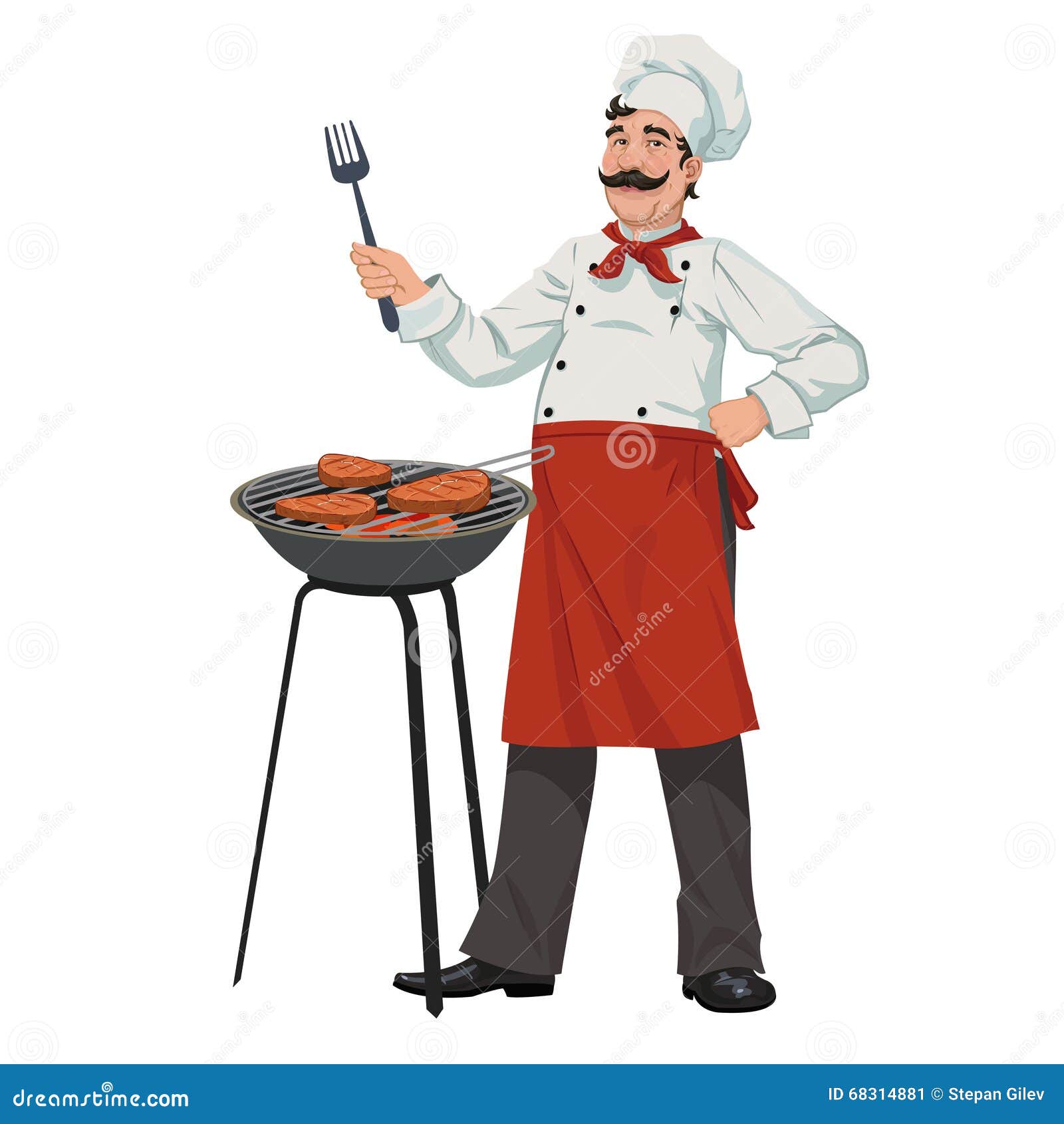 Chef Cooks Meat Vector Illustration, Cartoon Happy Butcher Or Chef ...