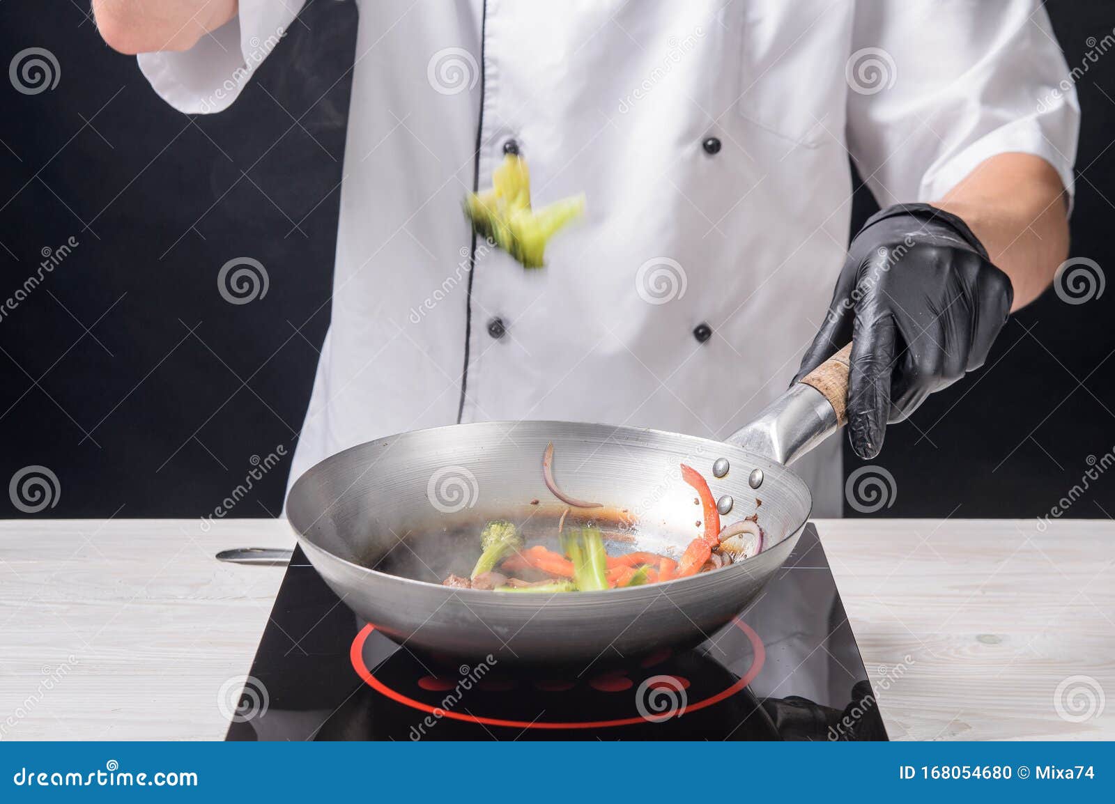 Chef cooks ramen in stages stock photo. Image of cook - 168054680