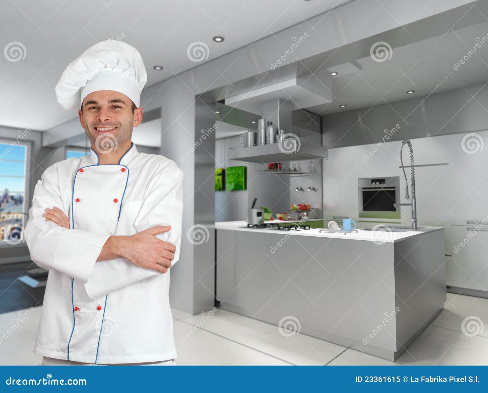 Chef in Cool Industrial Kitchen Stock Image - Image of attire ...
