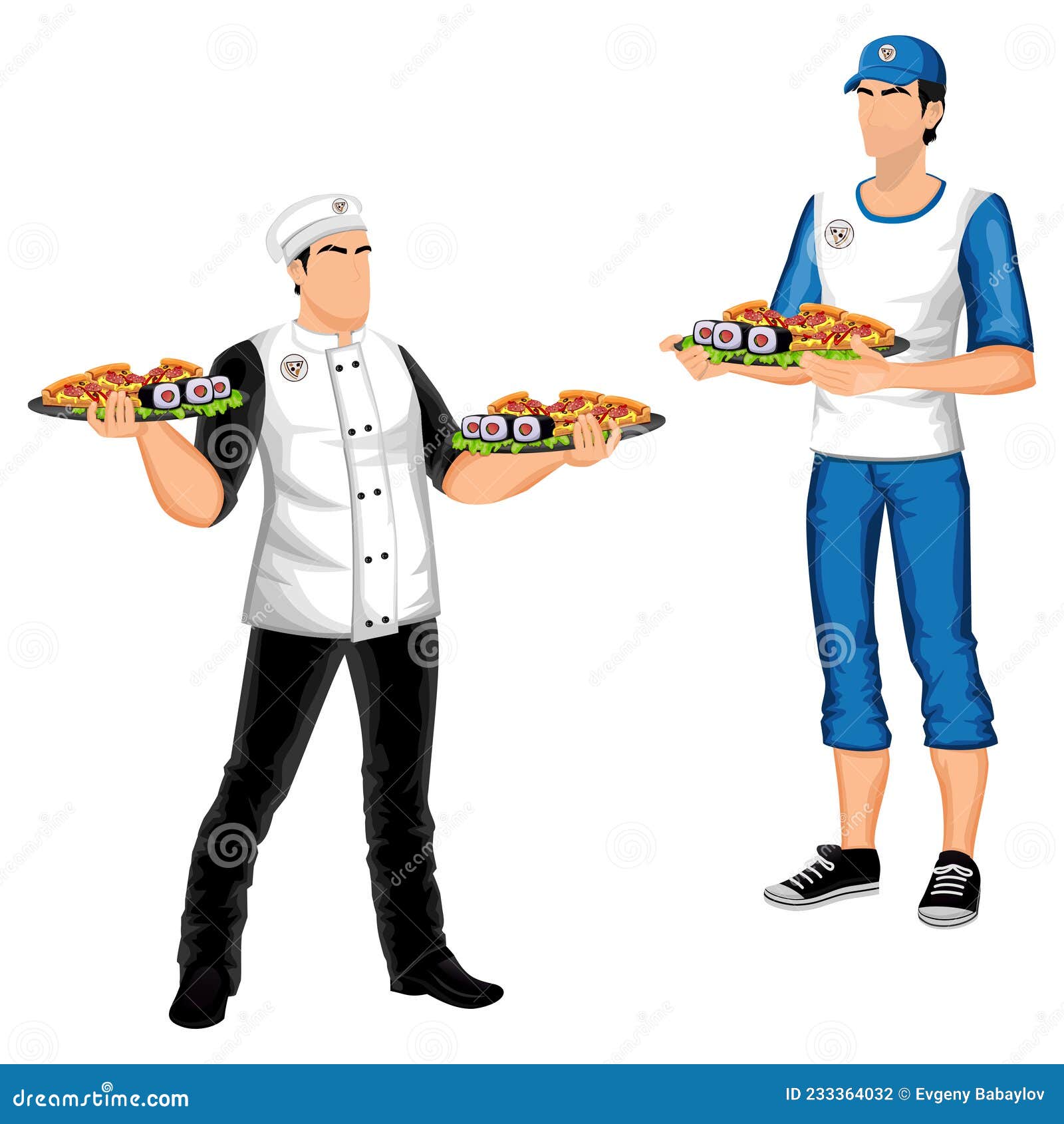 Chef and Courier Delivering an Order, People on a White Background ...