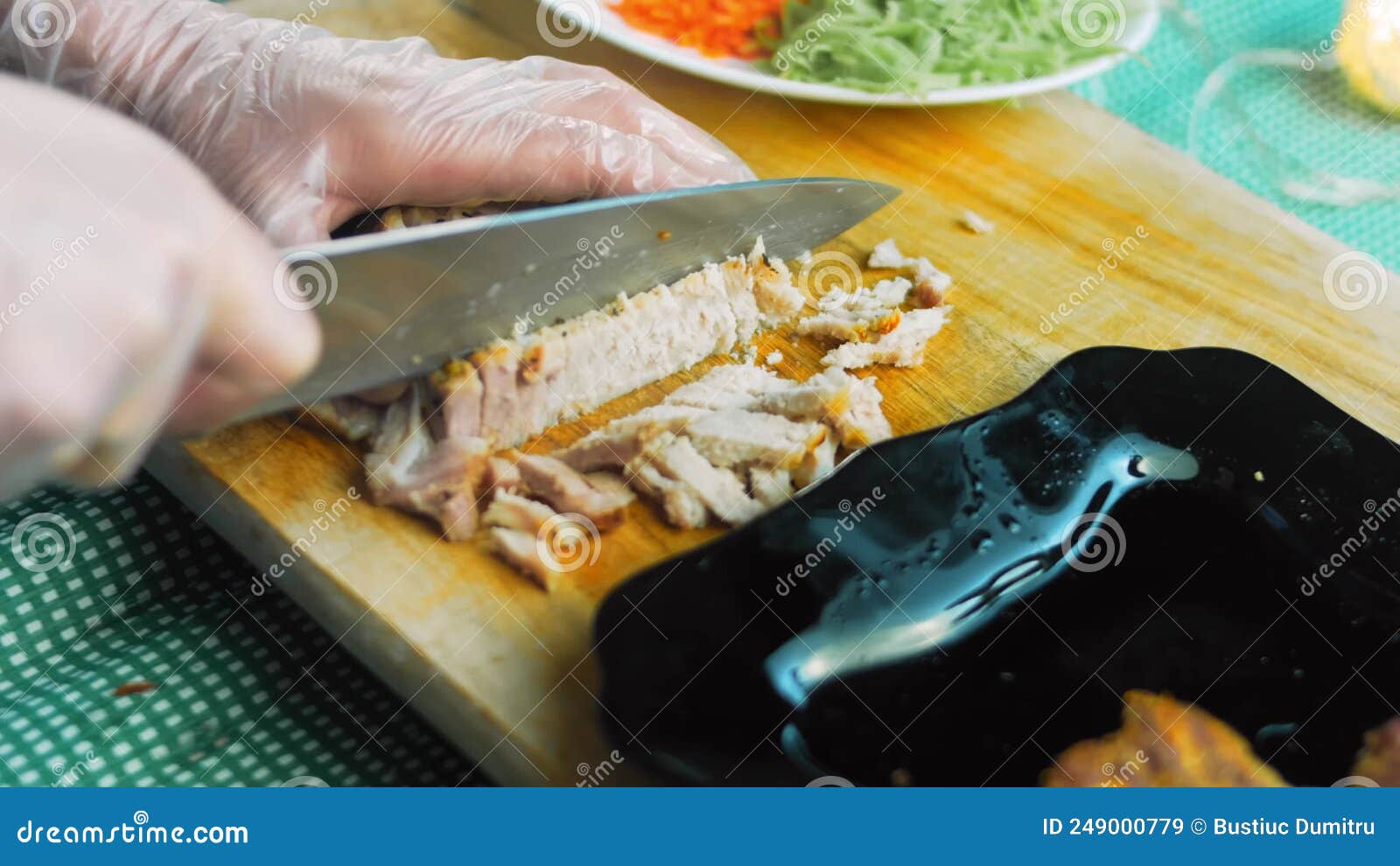 The Chef Cuts the Freshly Cooked Meat into Pieces Stock Video - Video ...