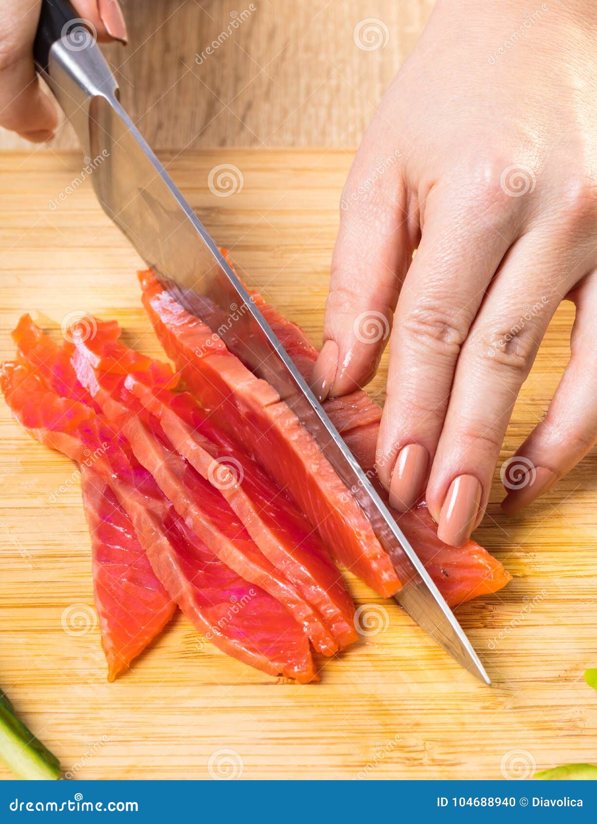The Chef Cuts Red Fish with a Knife Stock Photo - Image of chef ...