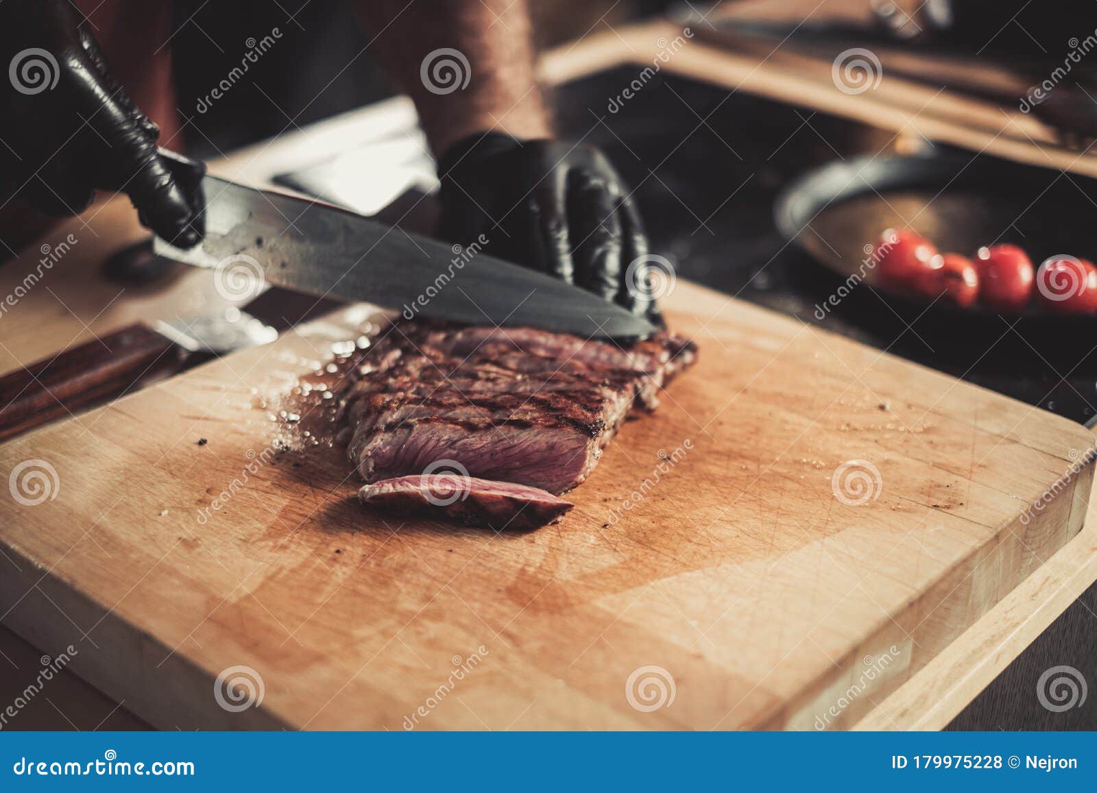 Chef Cutting Beef Steakes in a Restaurant Stock Photo - Image of kamado ...