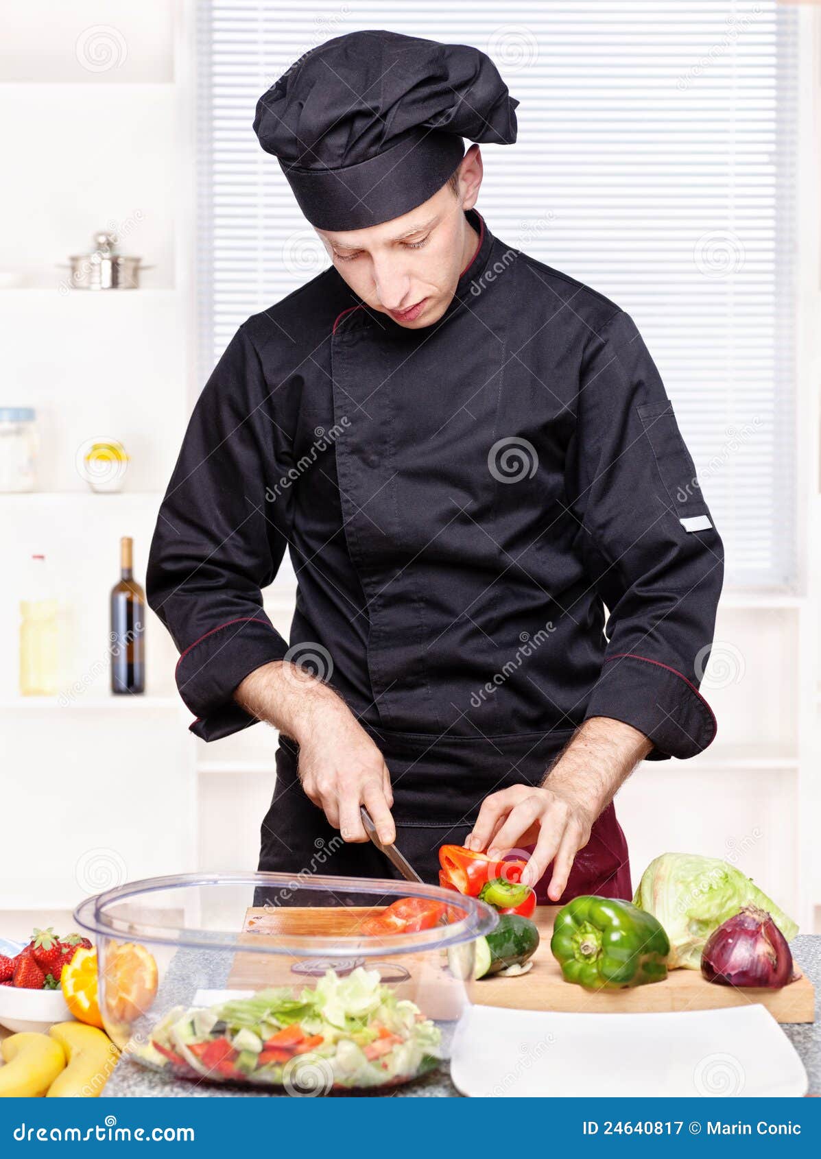 Chef Cutting Bell Peppers in Kitchen Stock Image - Image of food ...