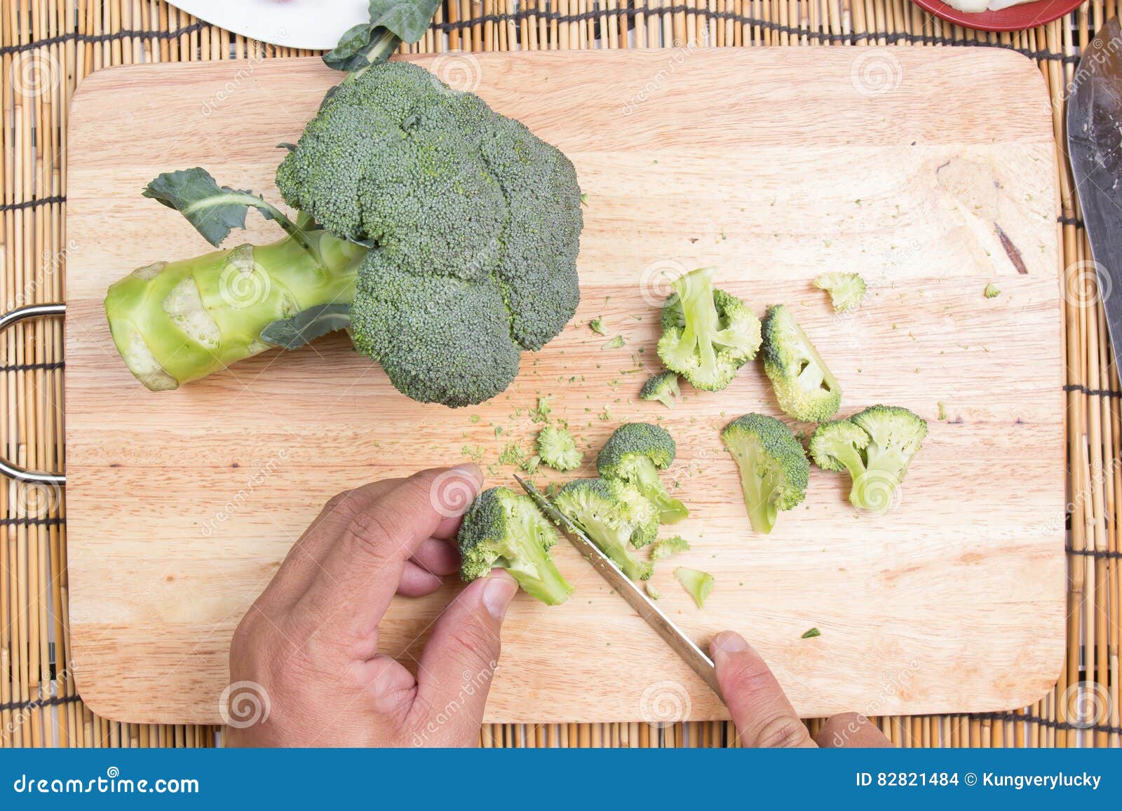 Chef Cutting Broccoli before Cooking with Knife Stock Photo - Image of ...