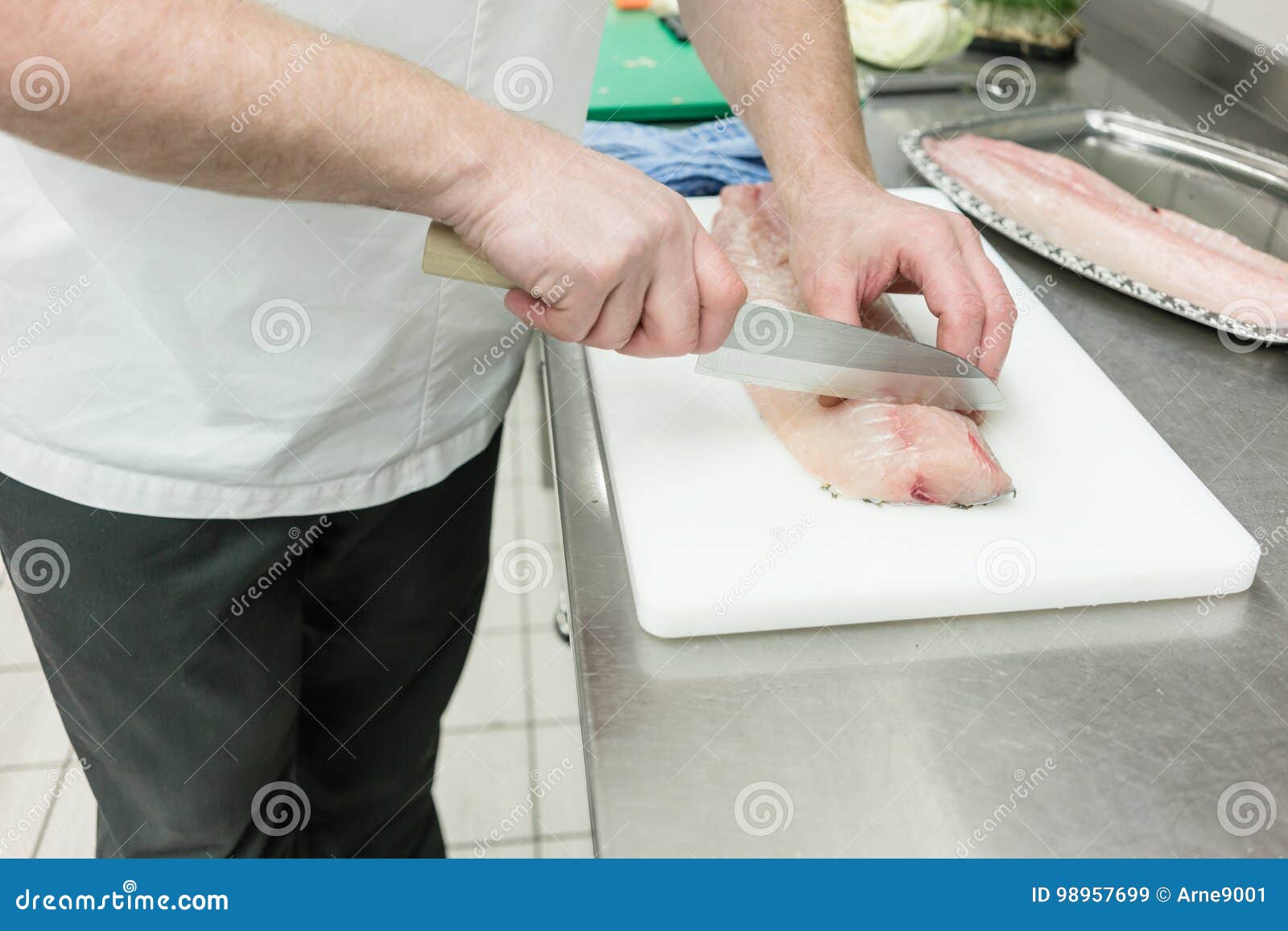 Chef Cutting Carp Fish Fillet Stock Image - Image of crop, dish: 98957699