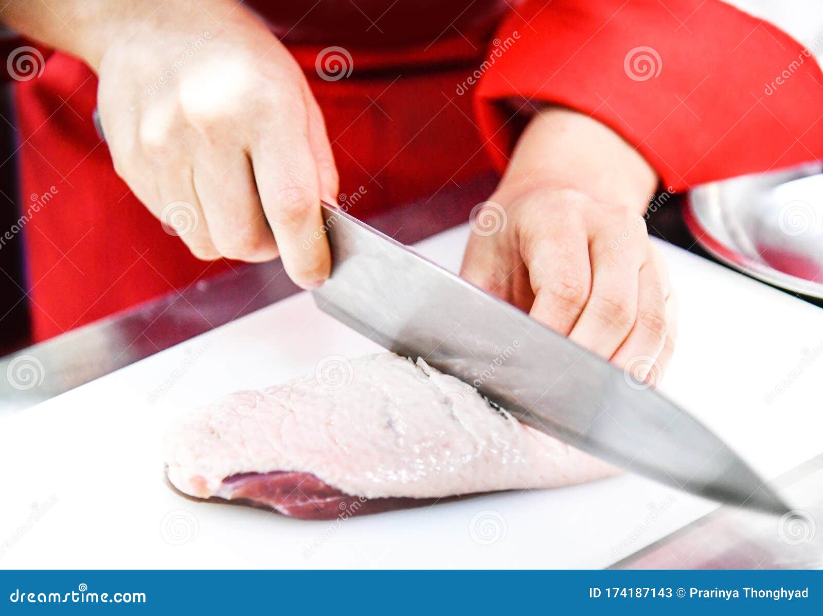 Chef Cutting Chicken Meat on Kitchen, Chef Preparing Food, Cutting Meat ...