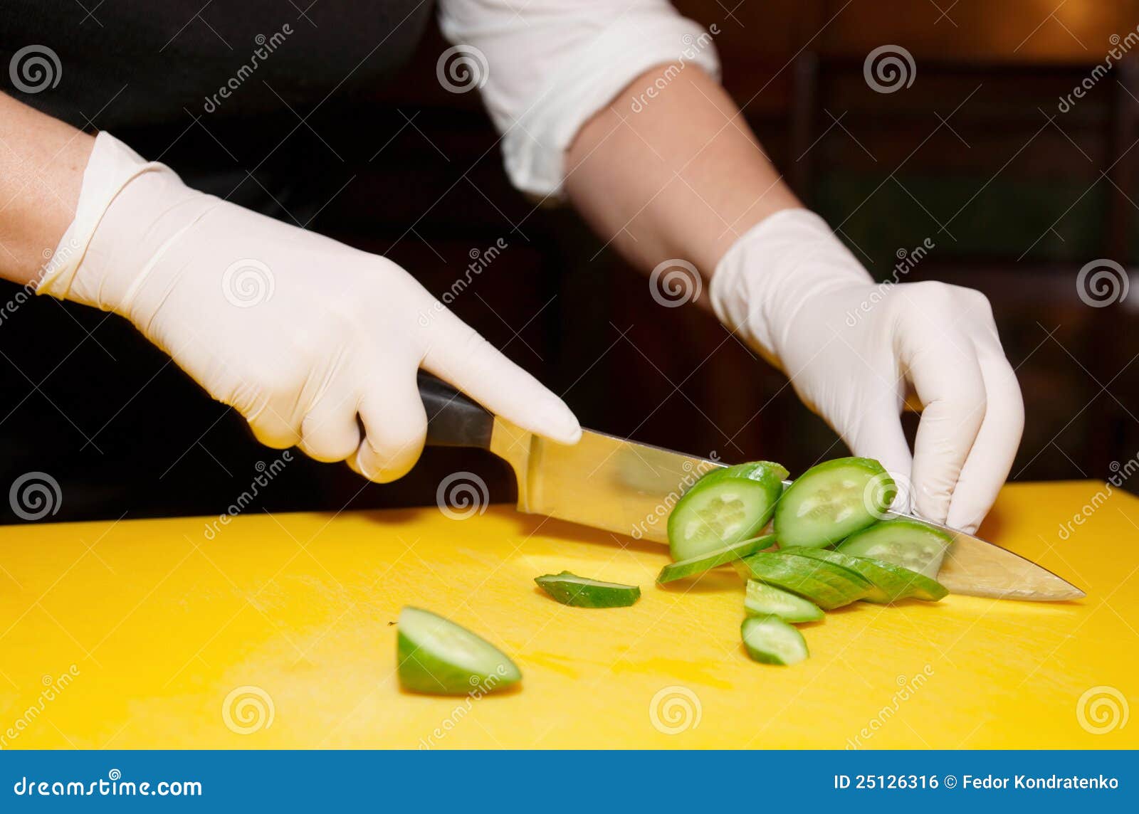 Chef is cutting cucumber stock photo. Image of hand, preparing - 25126316