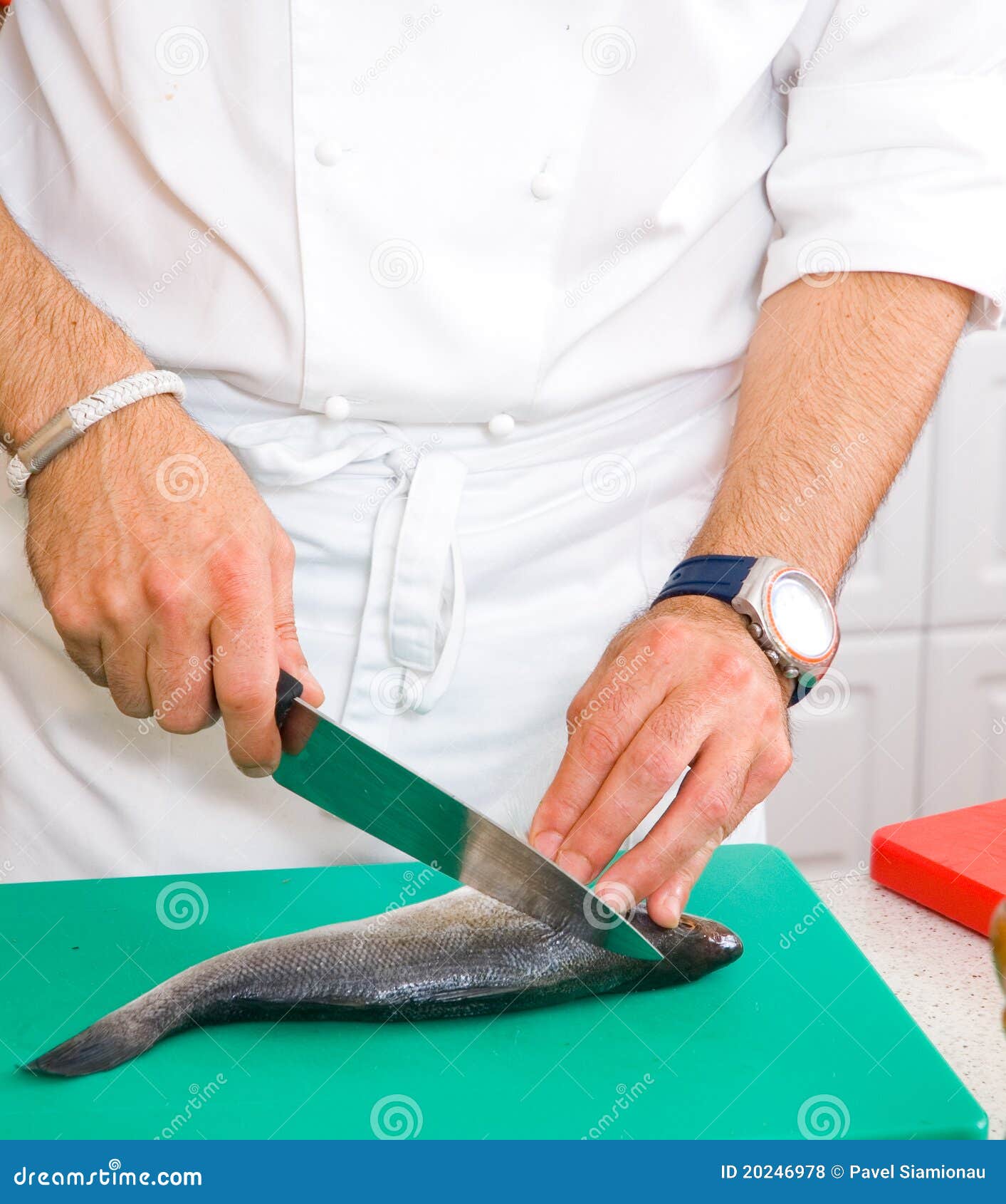 Chef cutting the fish stock photo. Image of profession - 20246978