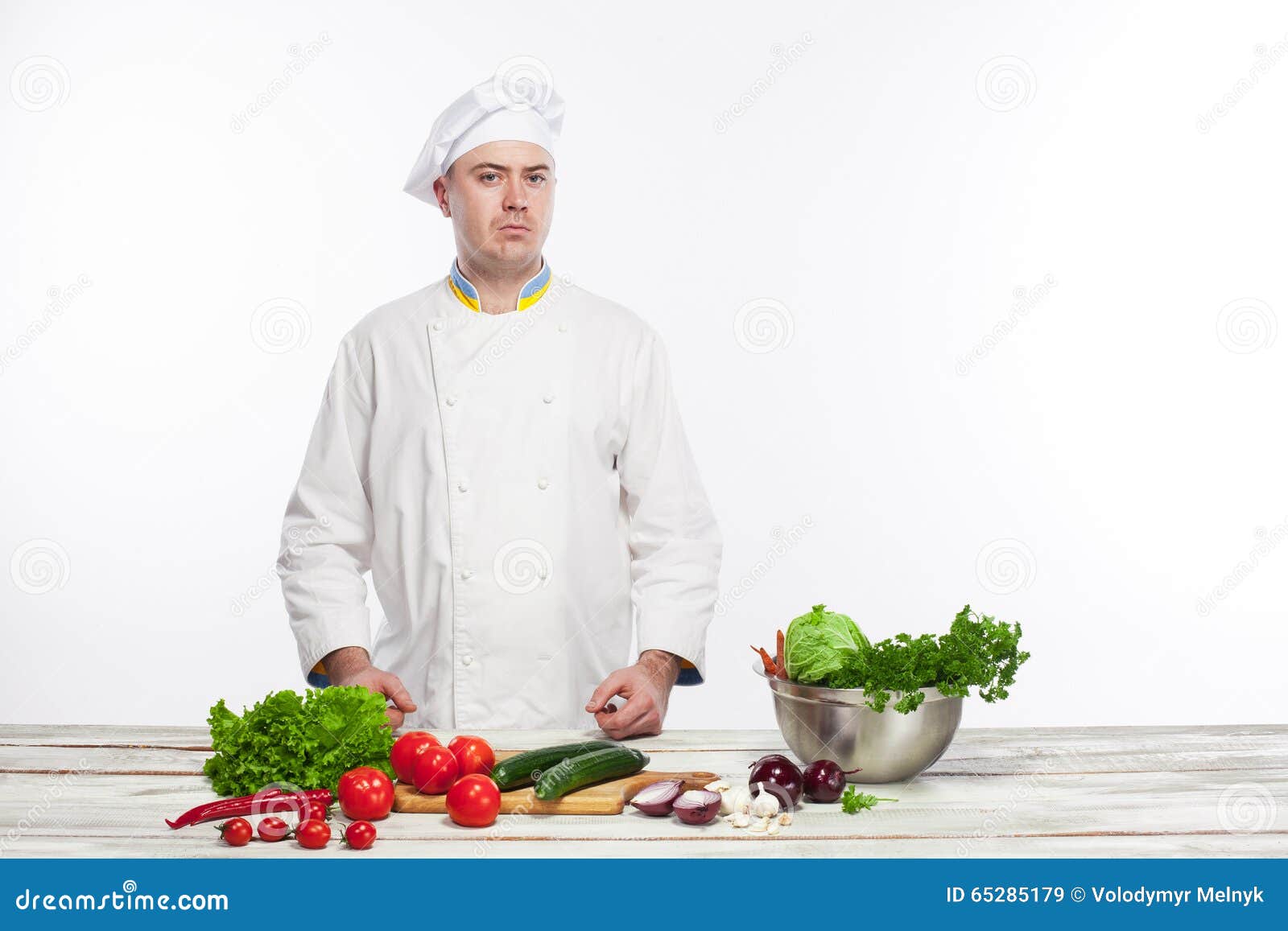 Chef Cutting a Green Cucumber in His Kitchen Stock Image - Image of ...