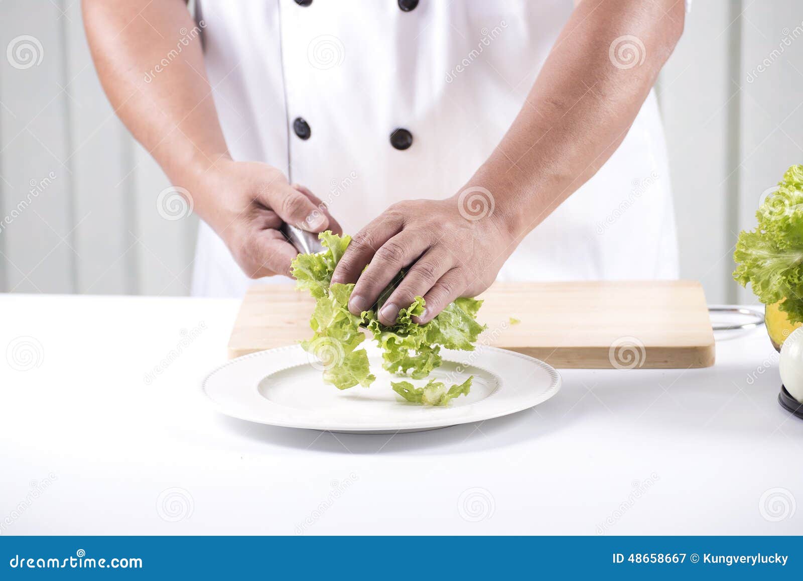 Chef cutting lettuce stock image. Image of prepare, healthy - 48658667