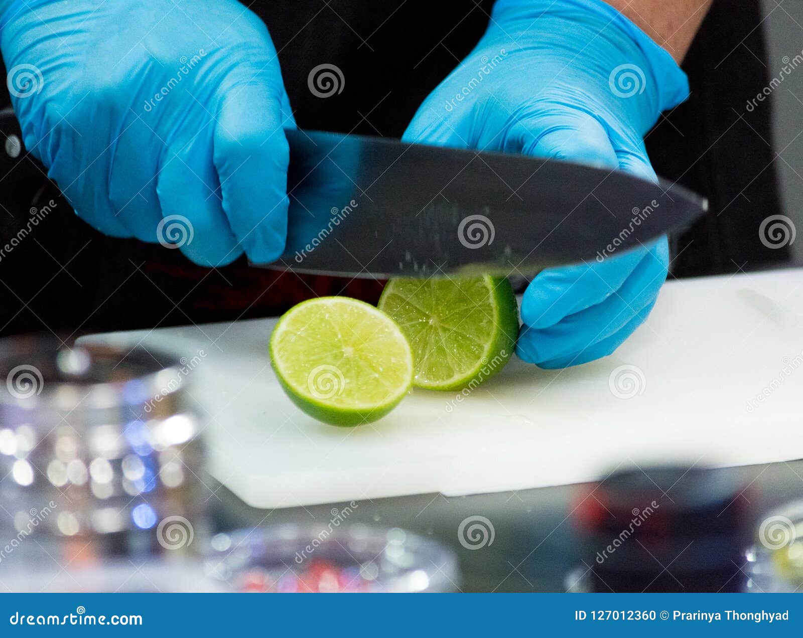 Chef Cutting the Lime on Board, Slice of Lime Stock Photo - Image of ...