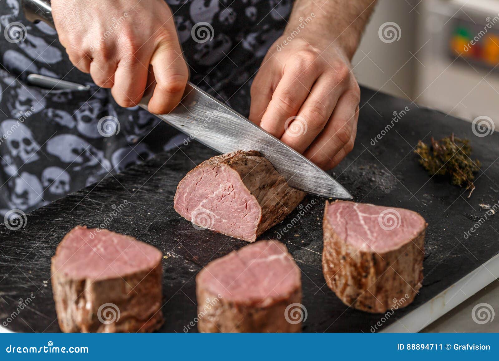 Chef is cutting meat stock image. Image of meat, boiled - 88894711