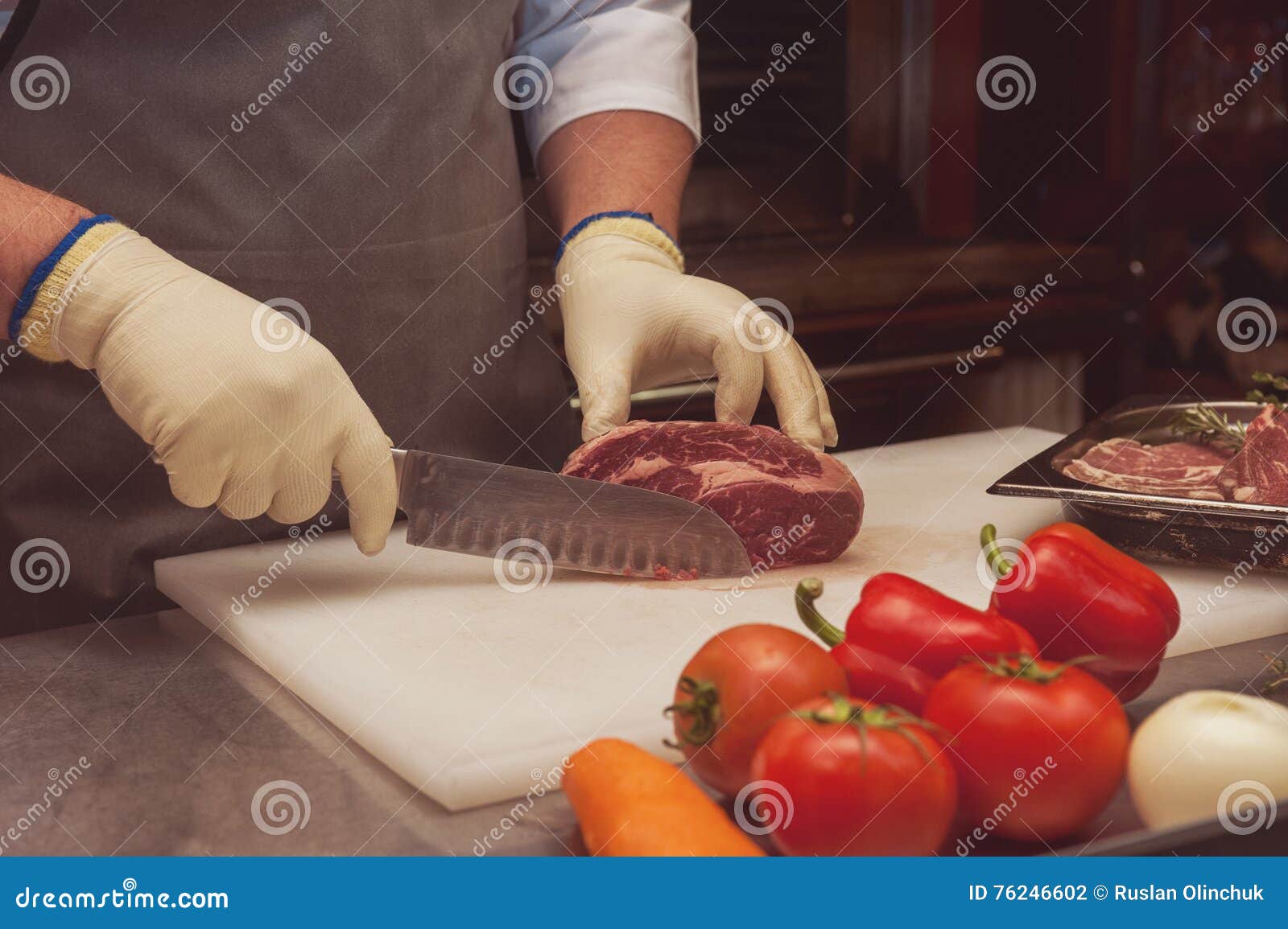 Chef cutting meat stock photo. Image of meat, fresh, nutrition - 76246602