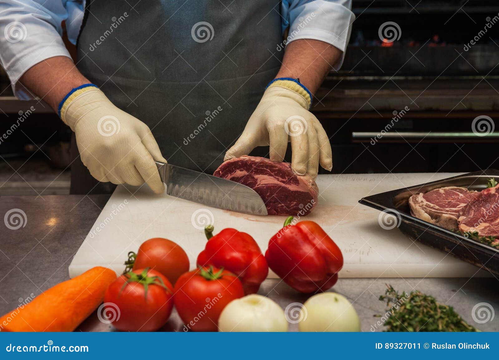 Chef cutting meat stock image. Image of knife, gourmet - 89327011