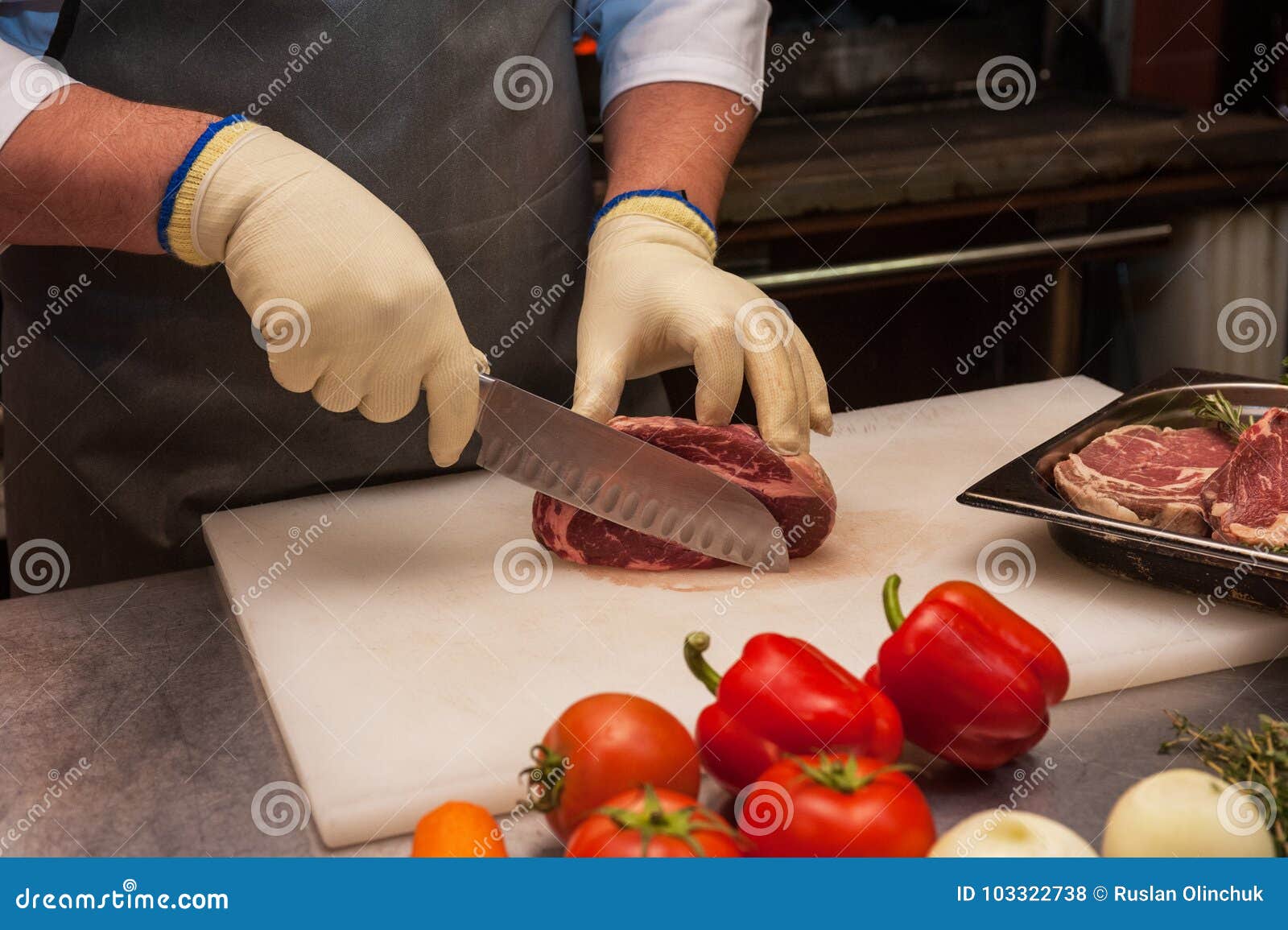 Chef cutting meat stock photo. Image of healthy, bone - 103322738