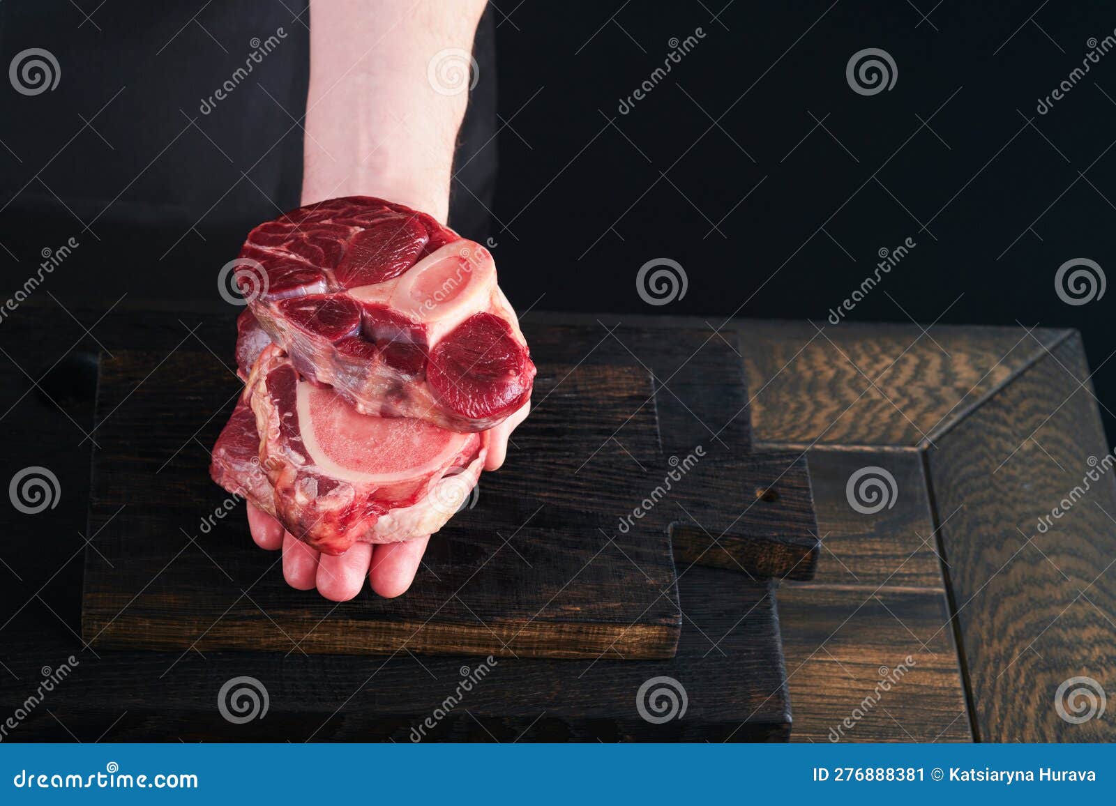 Chef Cutting Stack of Beef Meat from Various or Different Steaks. Mans ...