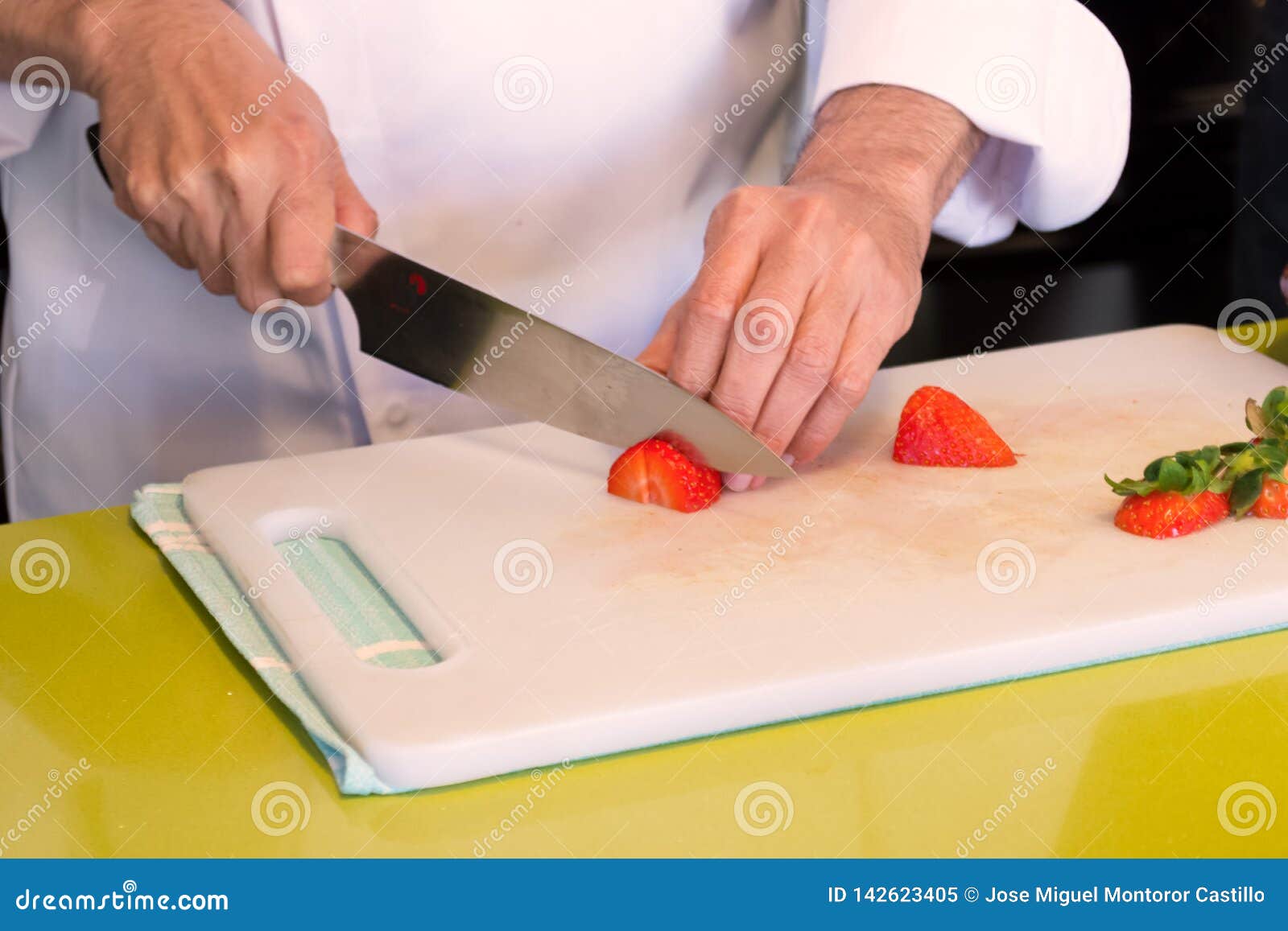 Chef cutting strawberry stock image. Image of nutrition - 142623405