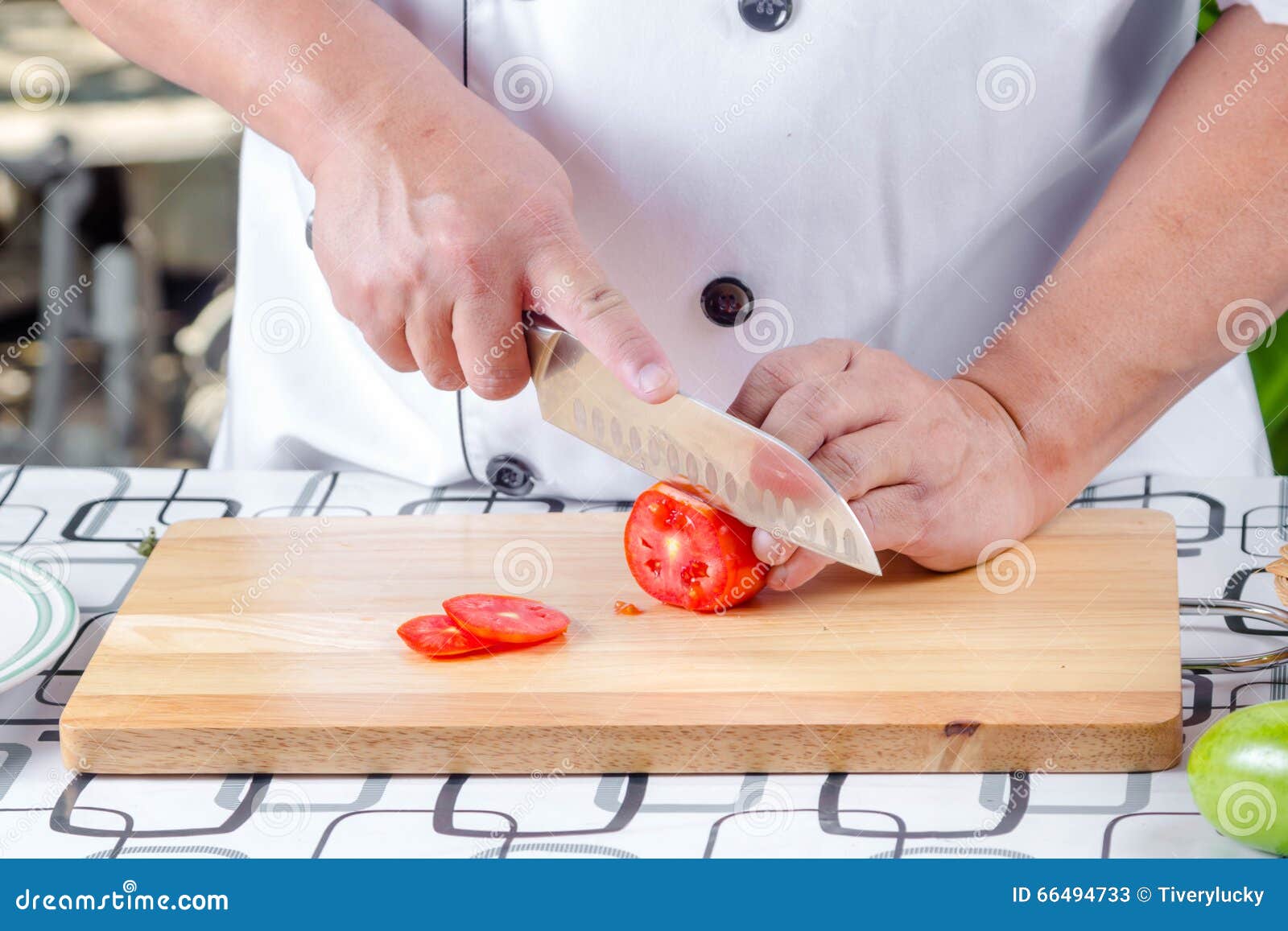 Chef cutting tomato stock image. Image of eatery, freshness - 66494733