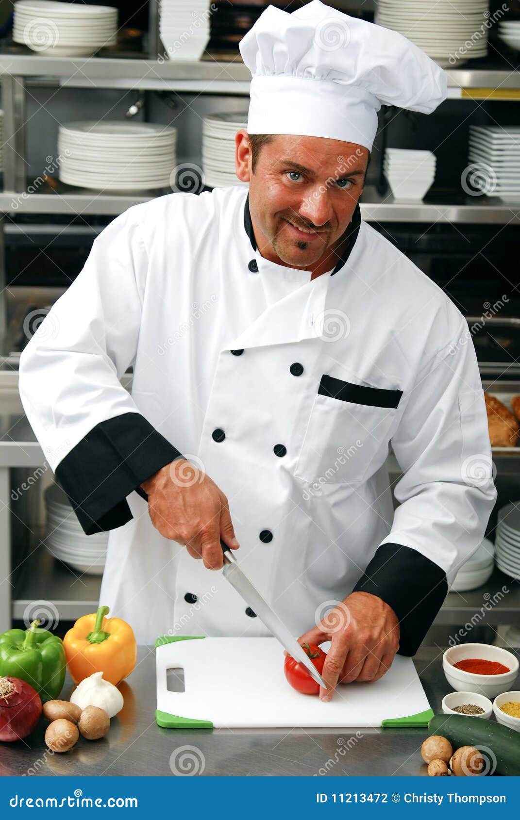 Chef cutting vegetables stock photo. Image of male, happy - 11213472