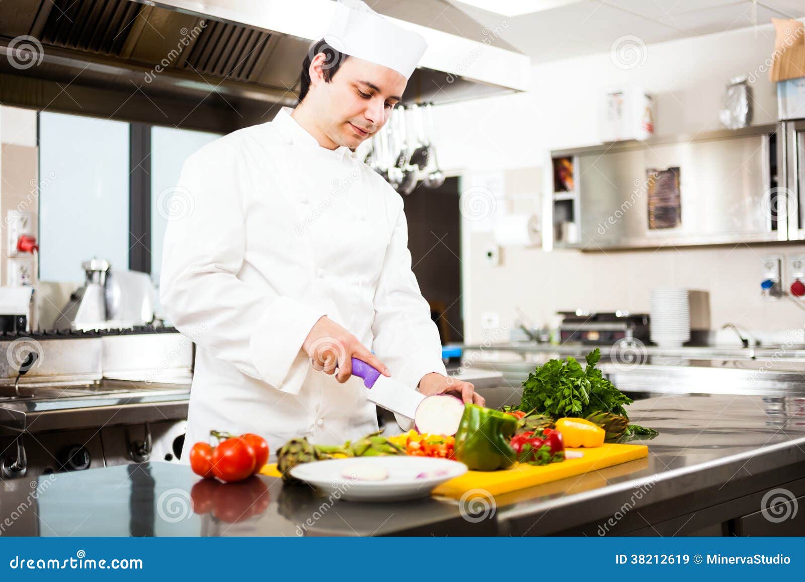 Chef cutting vegetables stock image. Image of dinner - 38212619