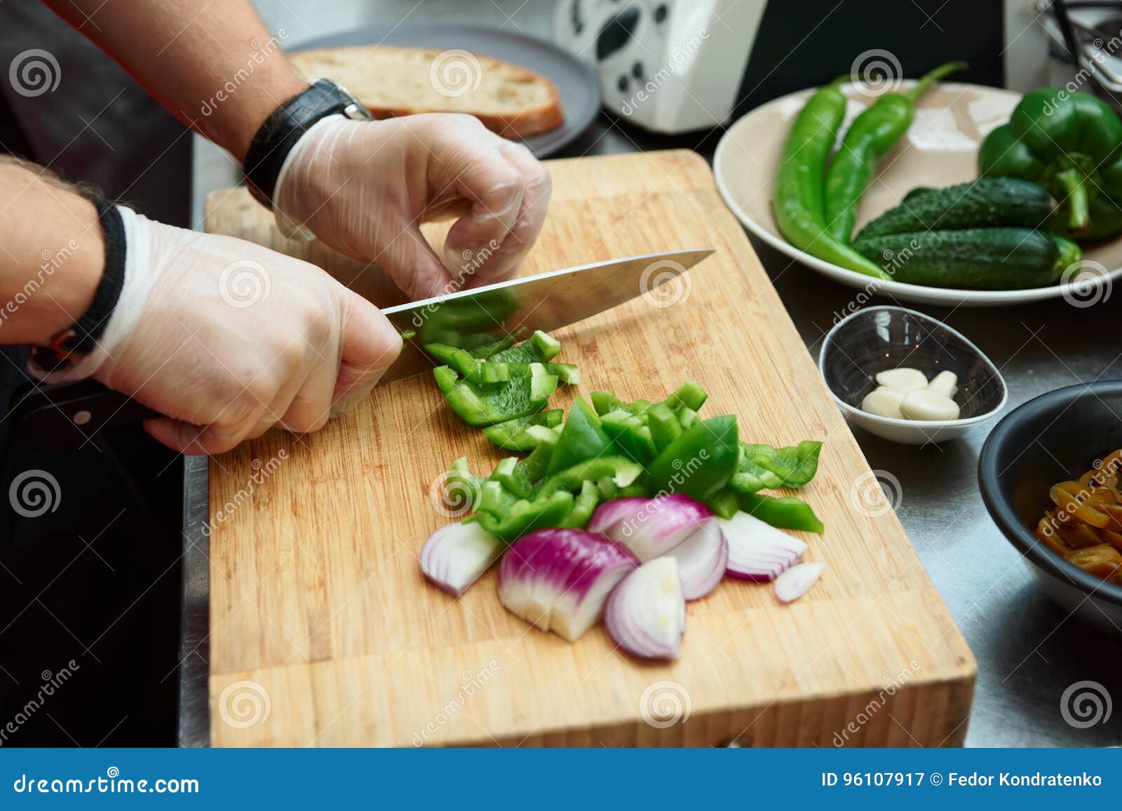Chef is cutting vegetables stock image. Image of chef - 96107917